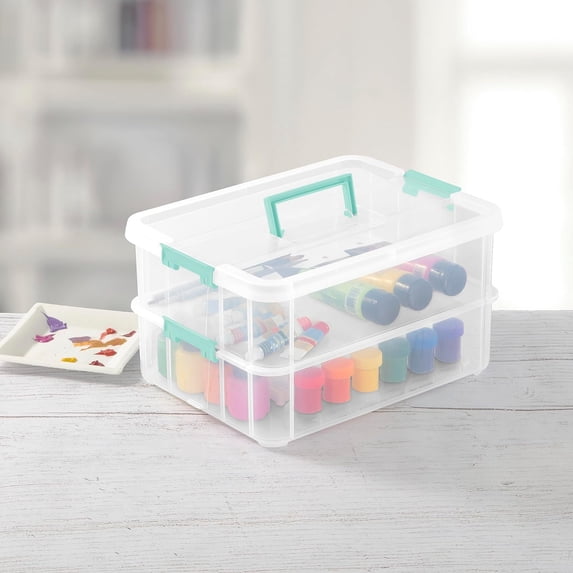 Stack and Carry 2 Layer Handle Box, Stackable Plastic Small Storage ...