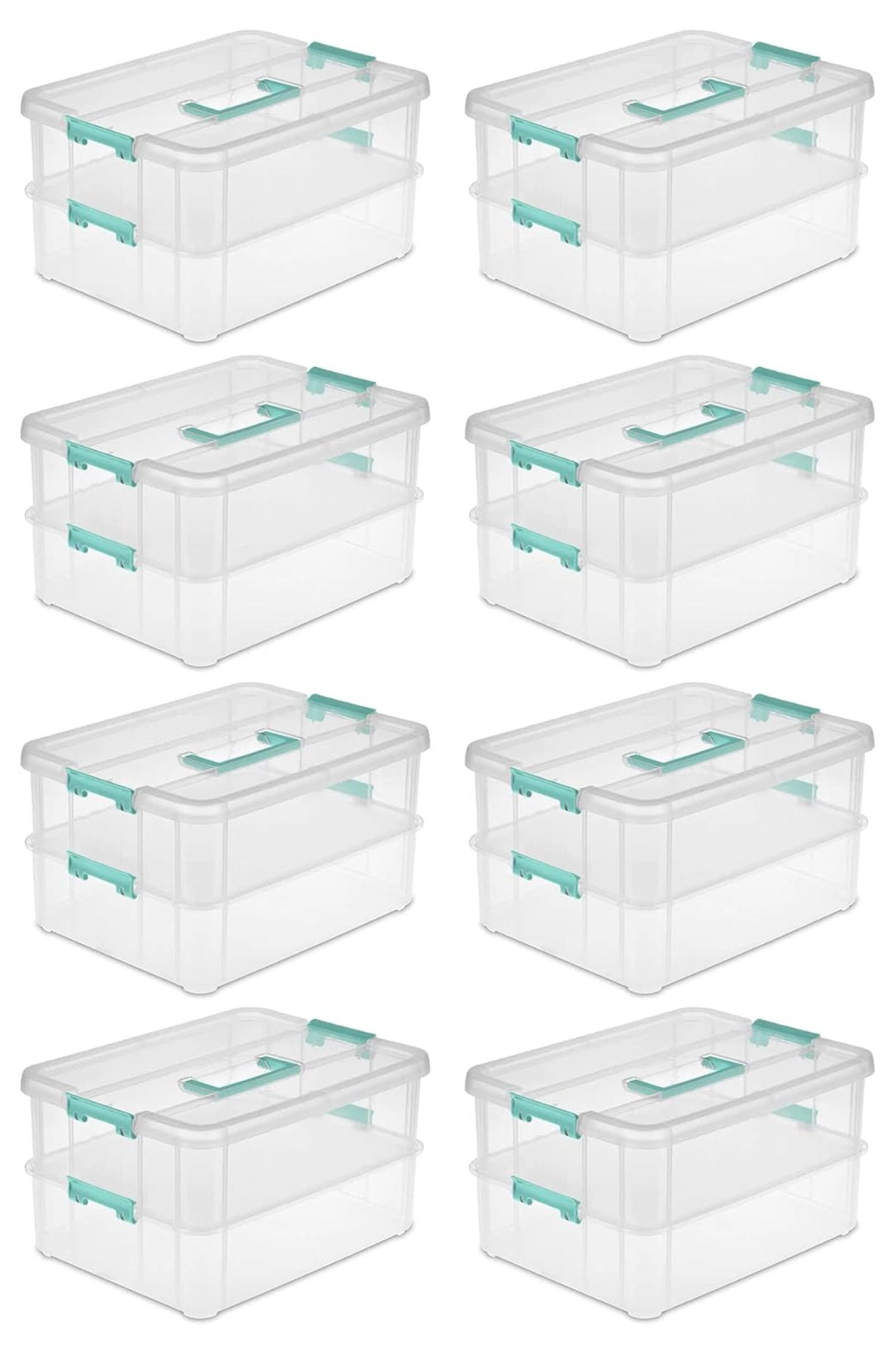 Stack and Carry 2 Layer Handle Box, Stackable Plastic Small Storage ...