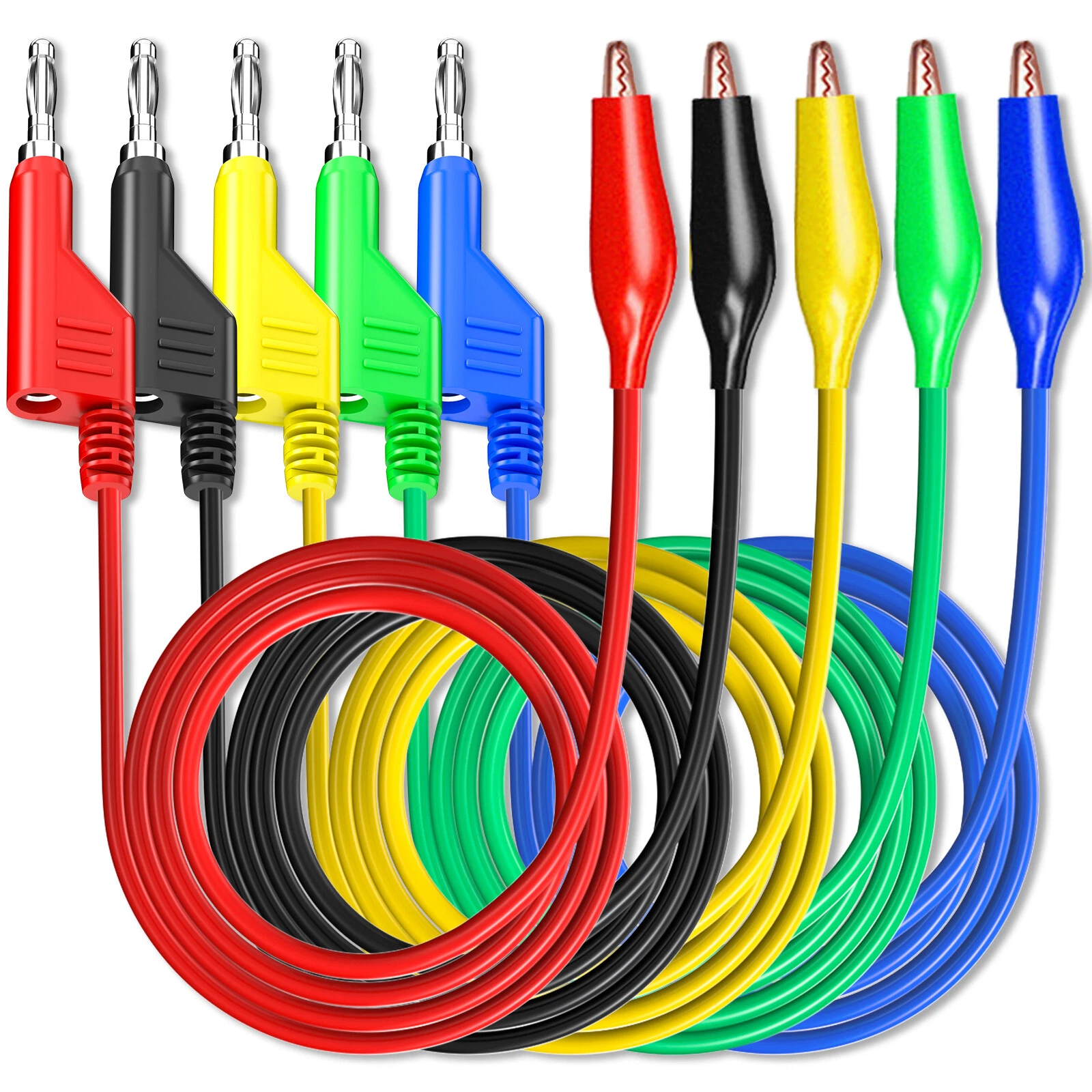 Stackabe Banana Plug To Alligator Clips Test Leads 5 Colors Flexible ...