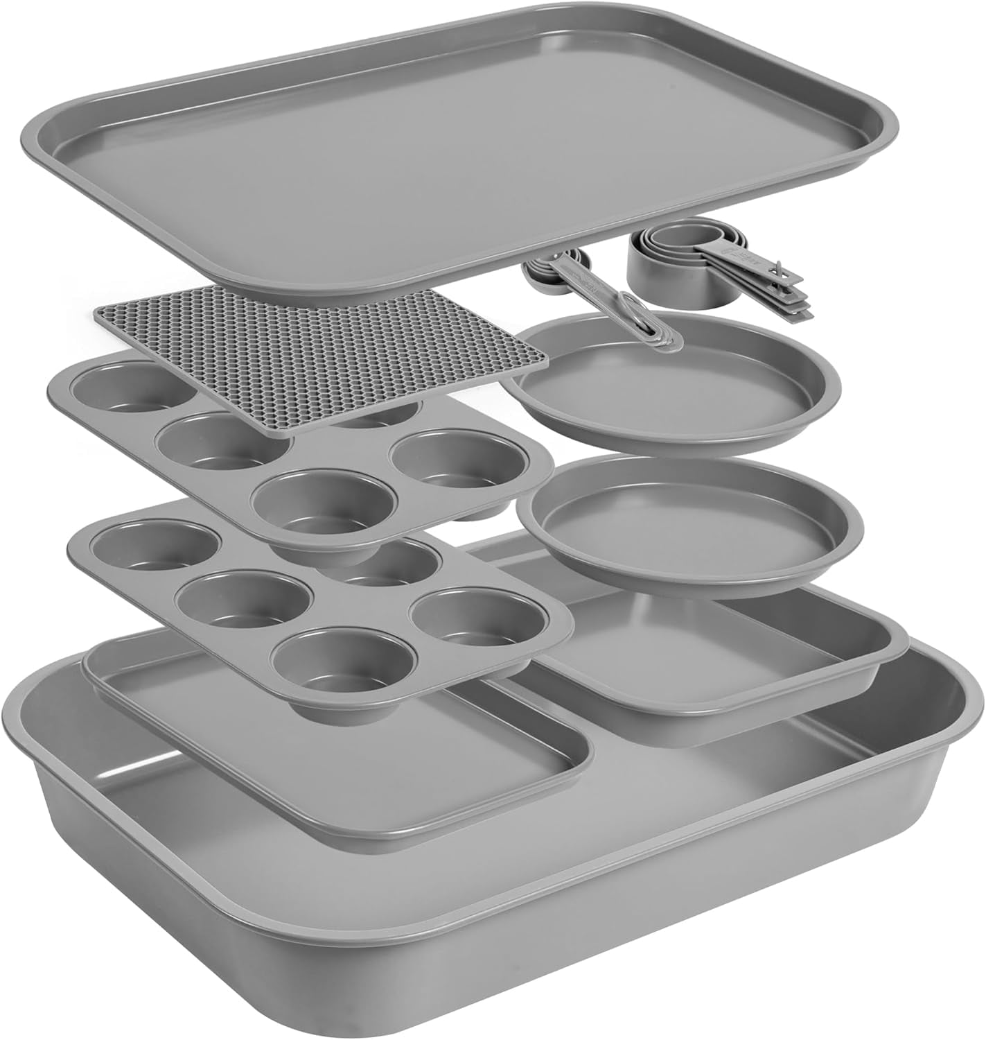 Stackable 11-piece Nonstick Bakeware Pan Set Carbon Steel with 6-Cup ...