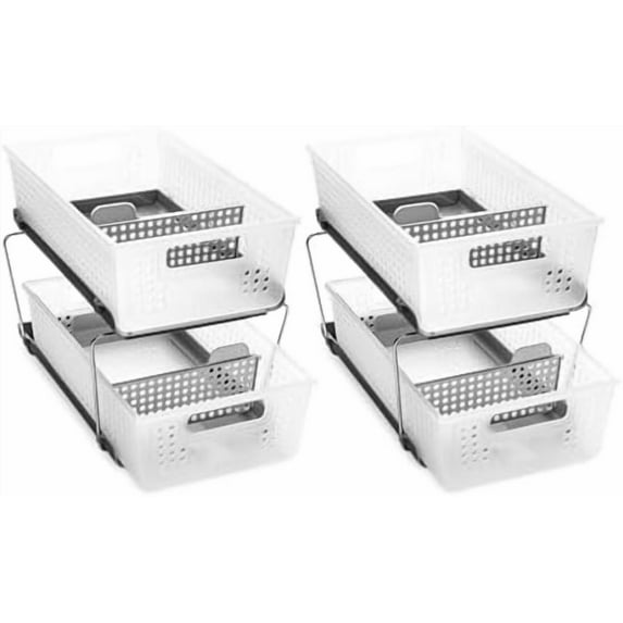 Stackable 2-Tier Organizer, 2 Pack, Multi-Purpose Slide-Out Storage ...