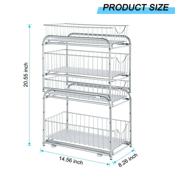 TUOREN Stackable 2-Tier Sliding Storage Drawers Organizer, Silver ...