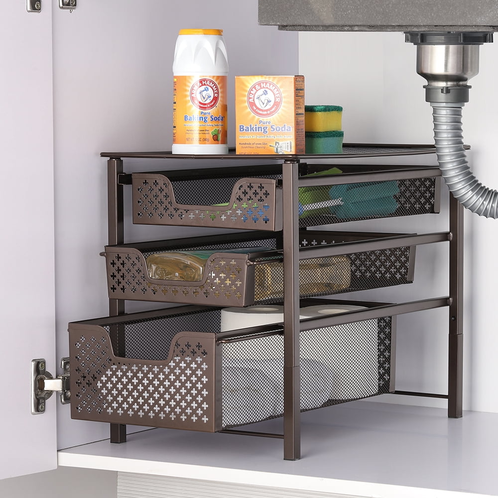 Stackable 3 Tier Organizer Baskets Sliding Drawers Cabinet Countertop ...