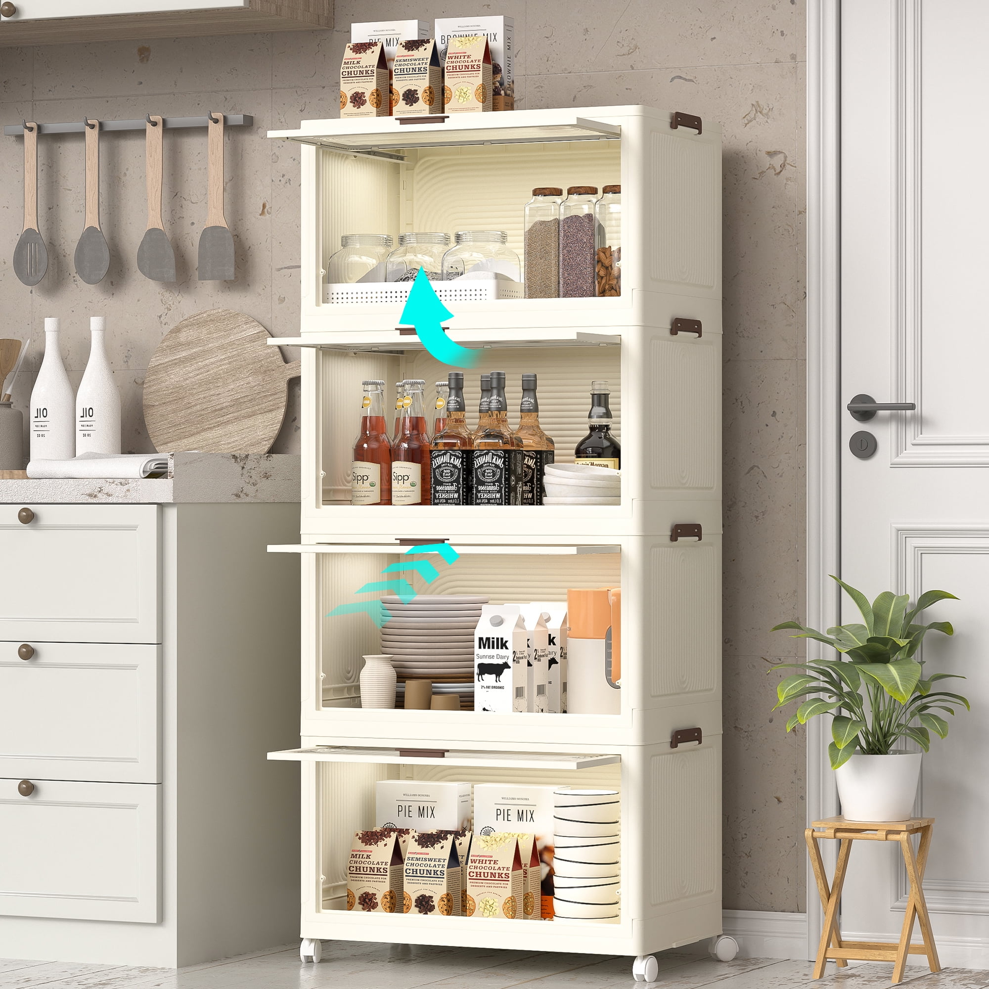 Stackable 4 Tier Plastic Storage Bins with Lids - 78QT, Collapsible ...