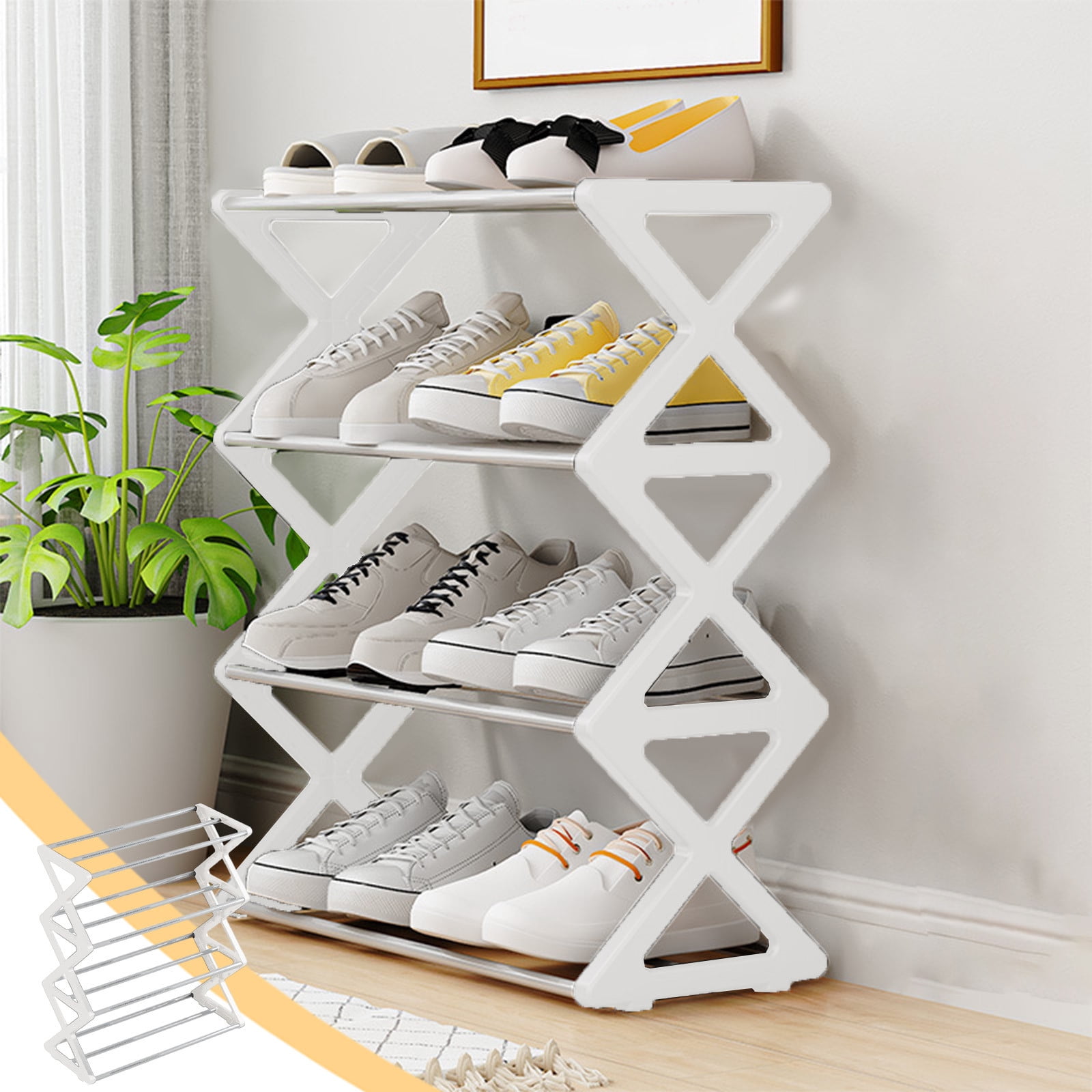 Stackable 4-Tier Shoe Organizer, Plastic Construction, Free Standing ...