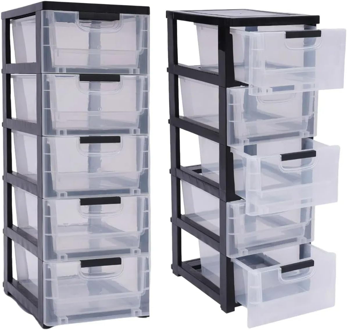Stackable 5 Drawer Storage Organizer w/Wheels Plastic Drawers for ...