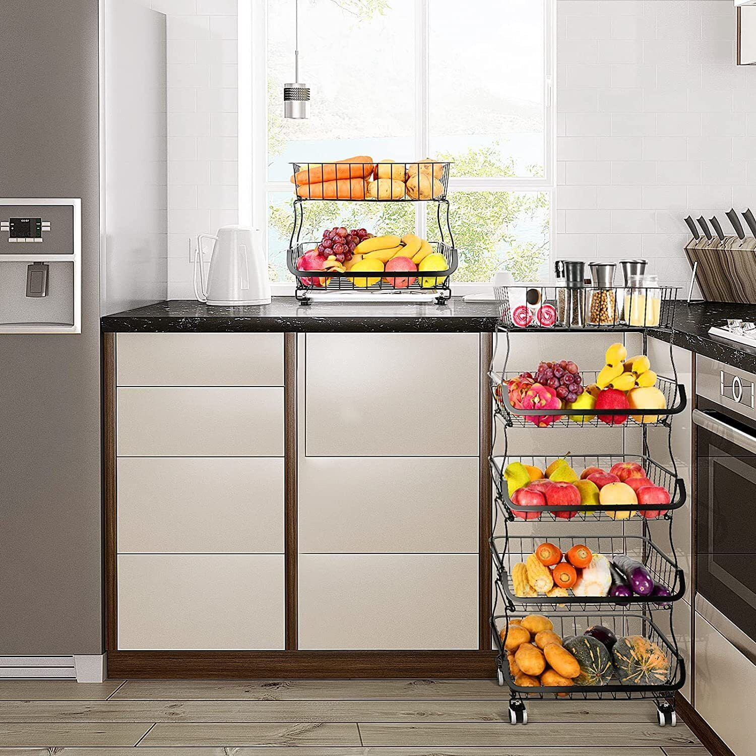 Stackable 5 Tier Utility Rolling Cart Countertop Storage Rack Buckle ...
