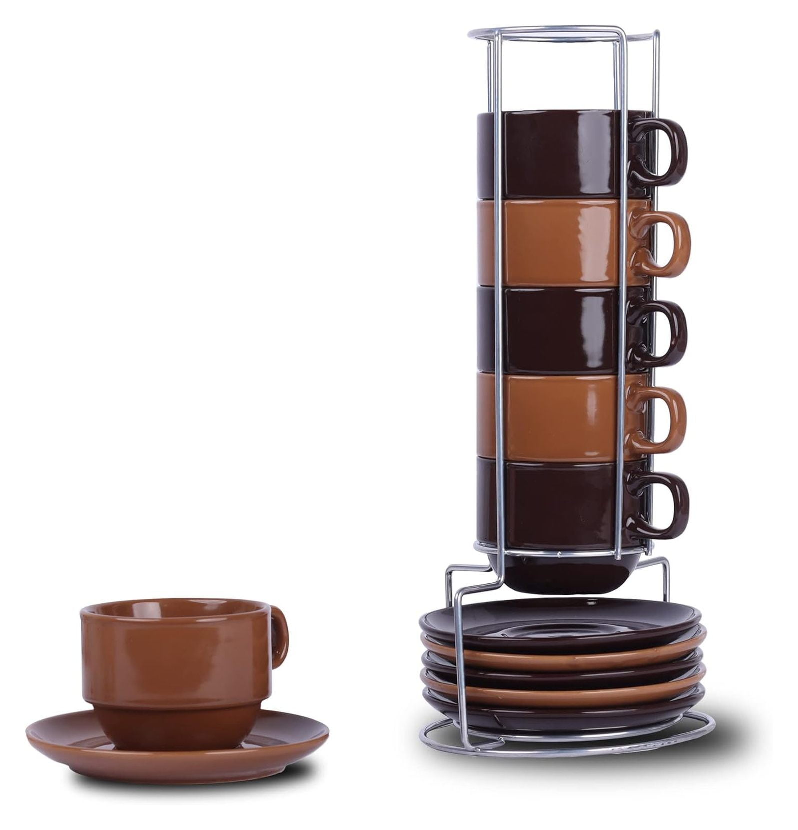Stackable 5oz Espresso Coffee Cups With Saucers and Stand - Set of 6 ...