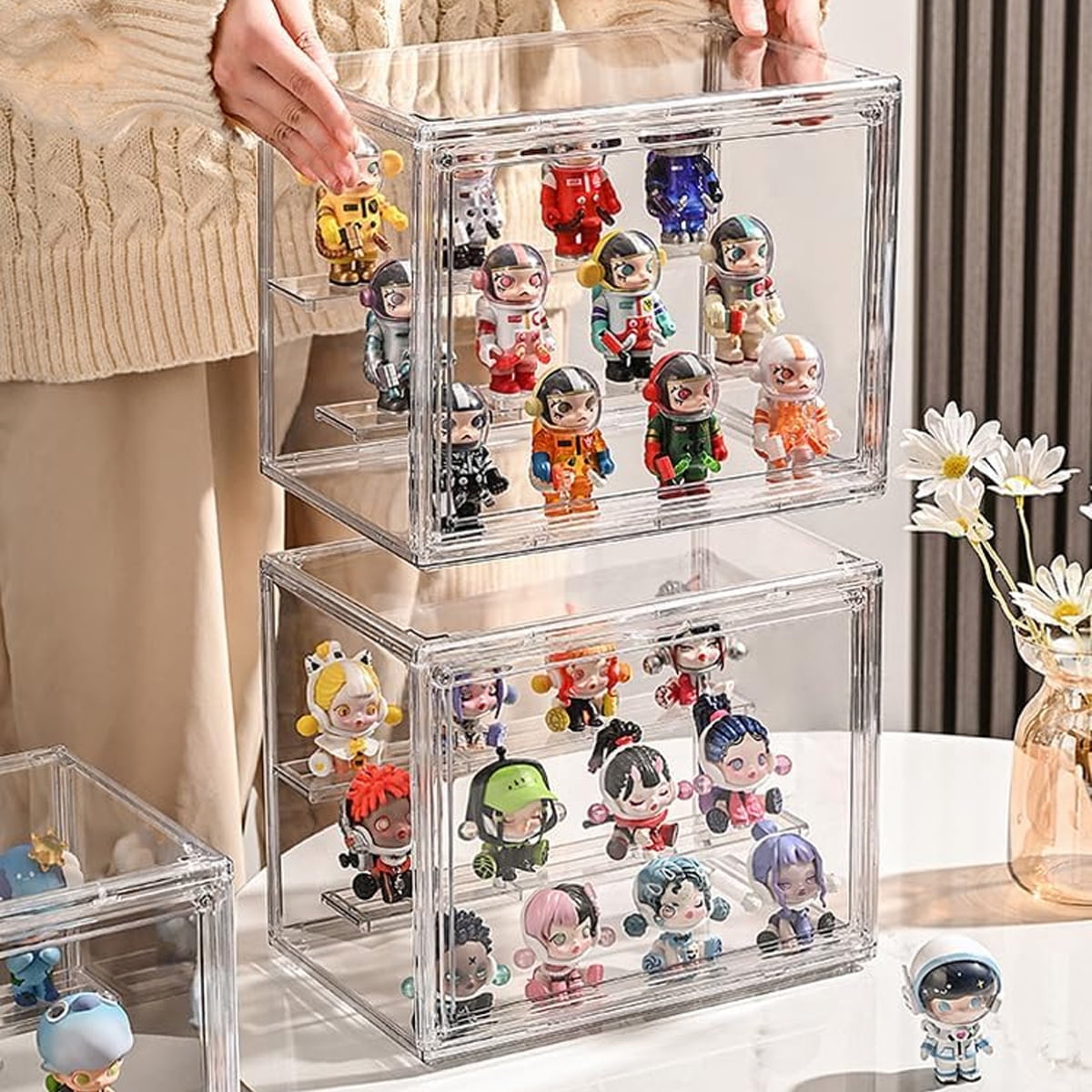 Stackable Acrylic Display Case with Shelves—Collectibles Organizer for ...