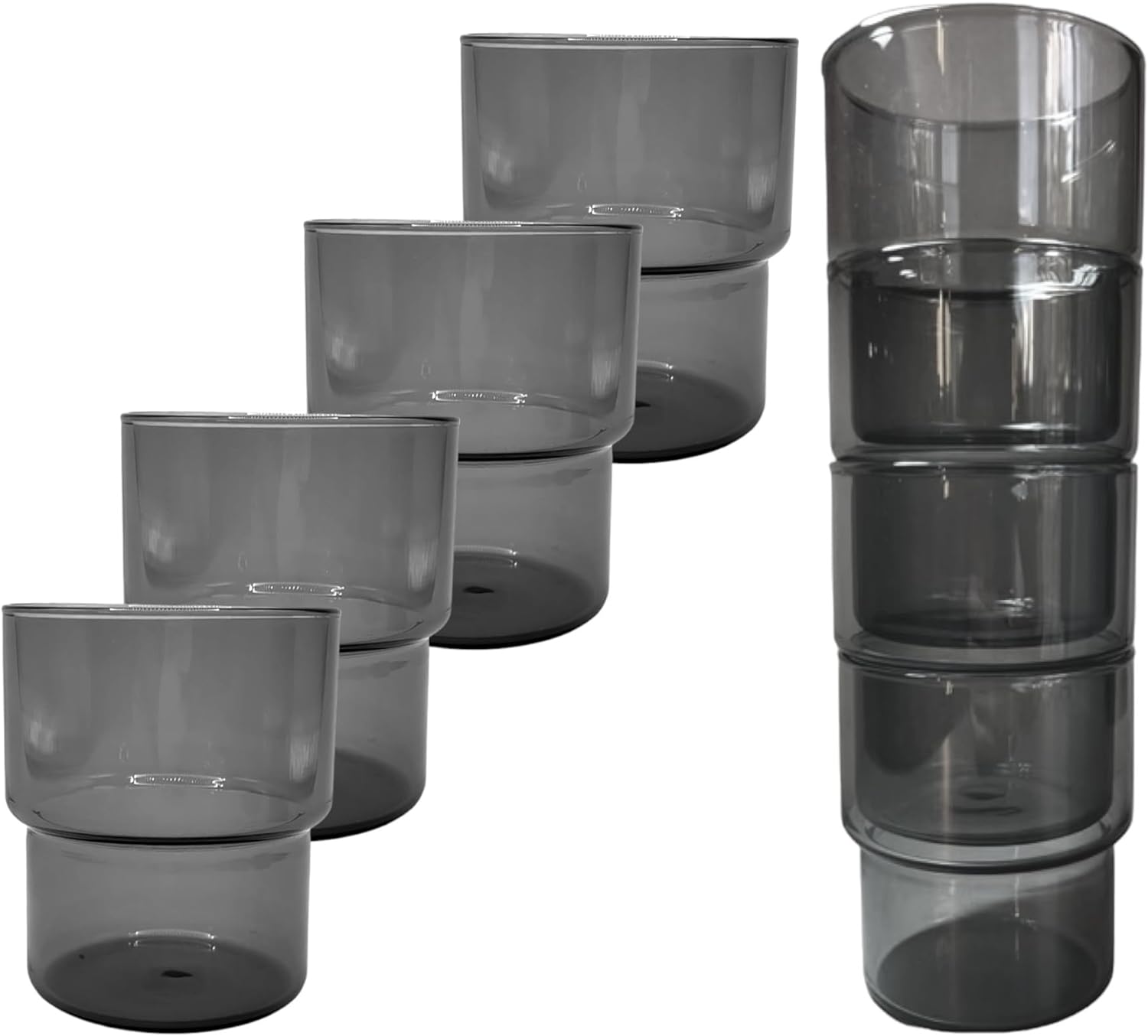 Stackable Amber 4-Piece Glass Set Drinking Cups Safely Stack & Sip - Walmart.com