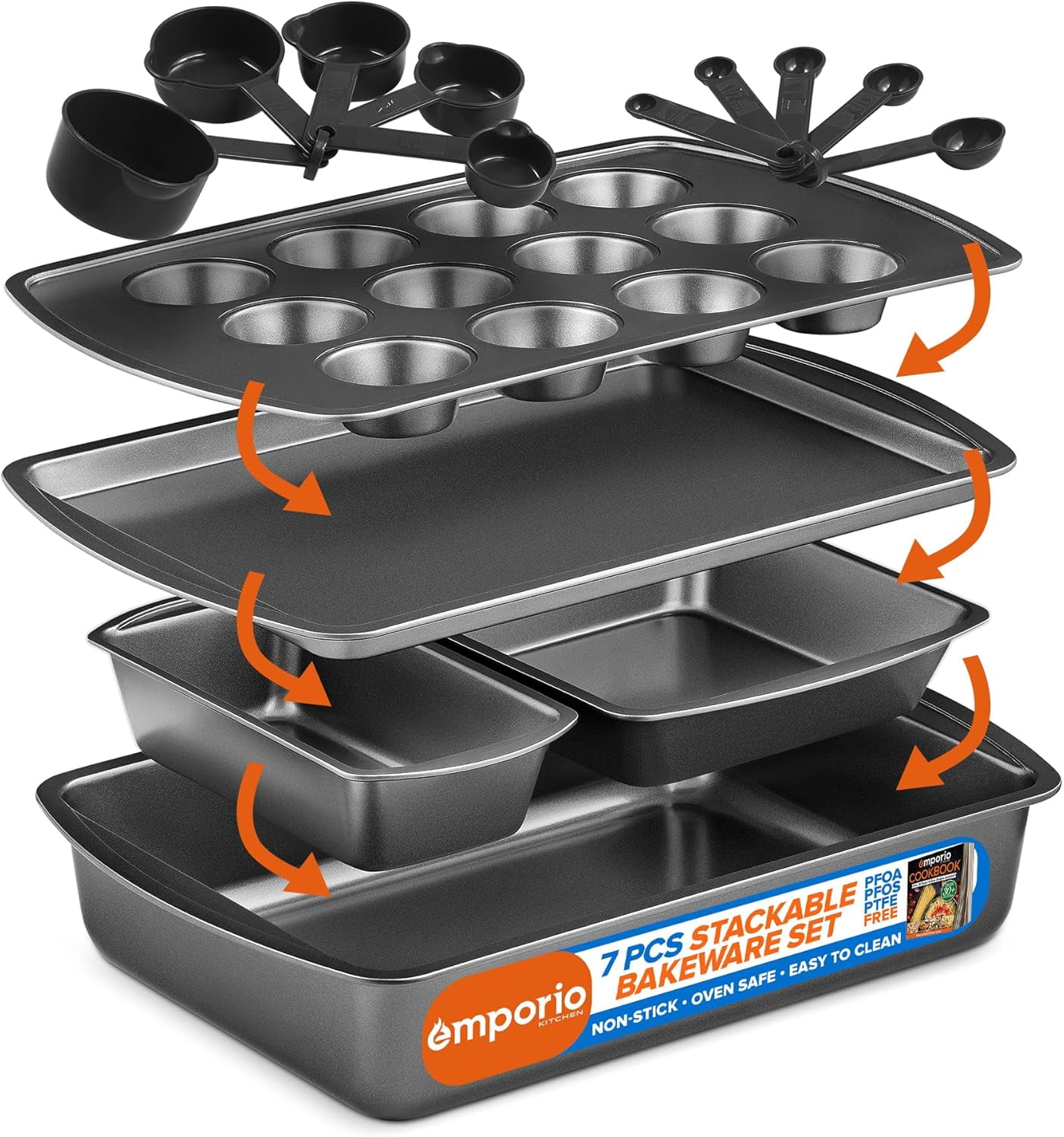 Stackable Baking Pan Set - Deluxe Nonstick White Marble Coating, Carbon ...