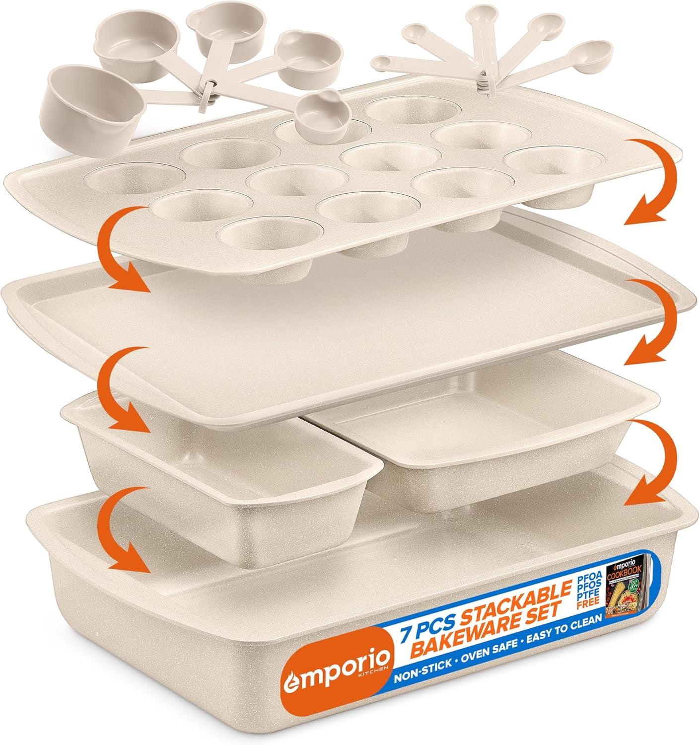Stackable Baking Pan Set - Deluxe Nonstick White Marble Coating, Carbon ...