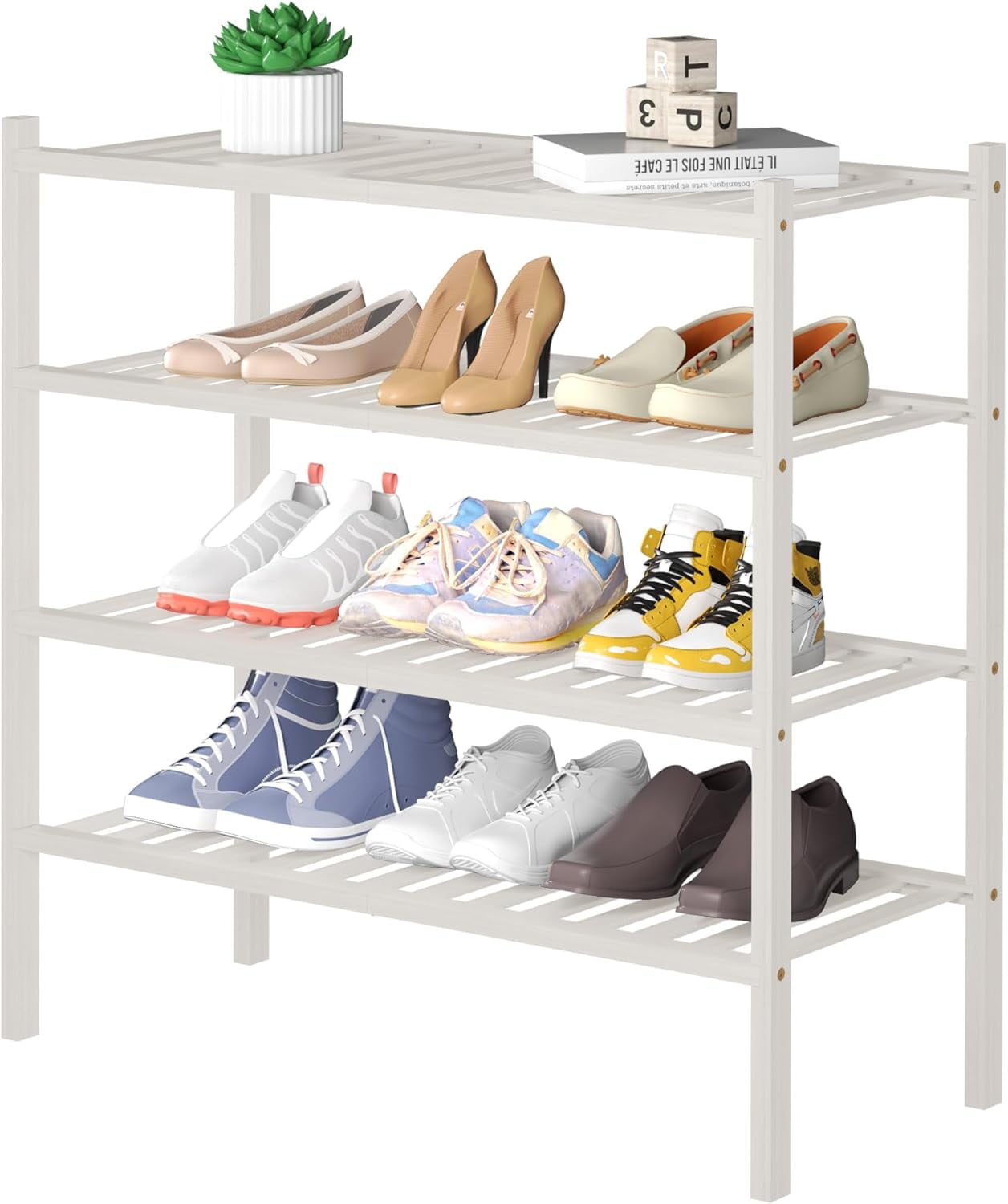 Stackable Bamboo Shoe Rack 27 Inch White 4 Tier Design For Any Space ...