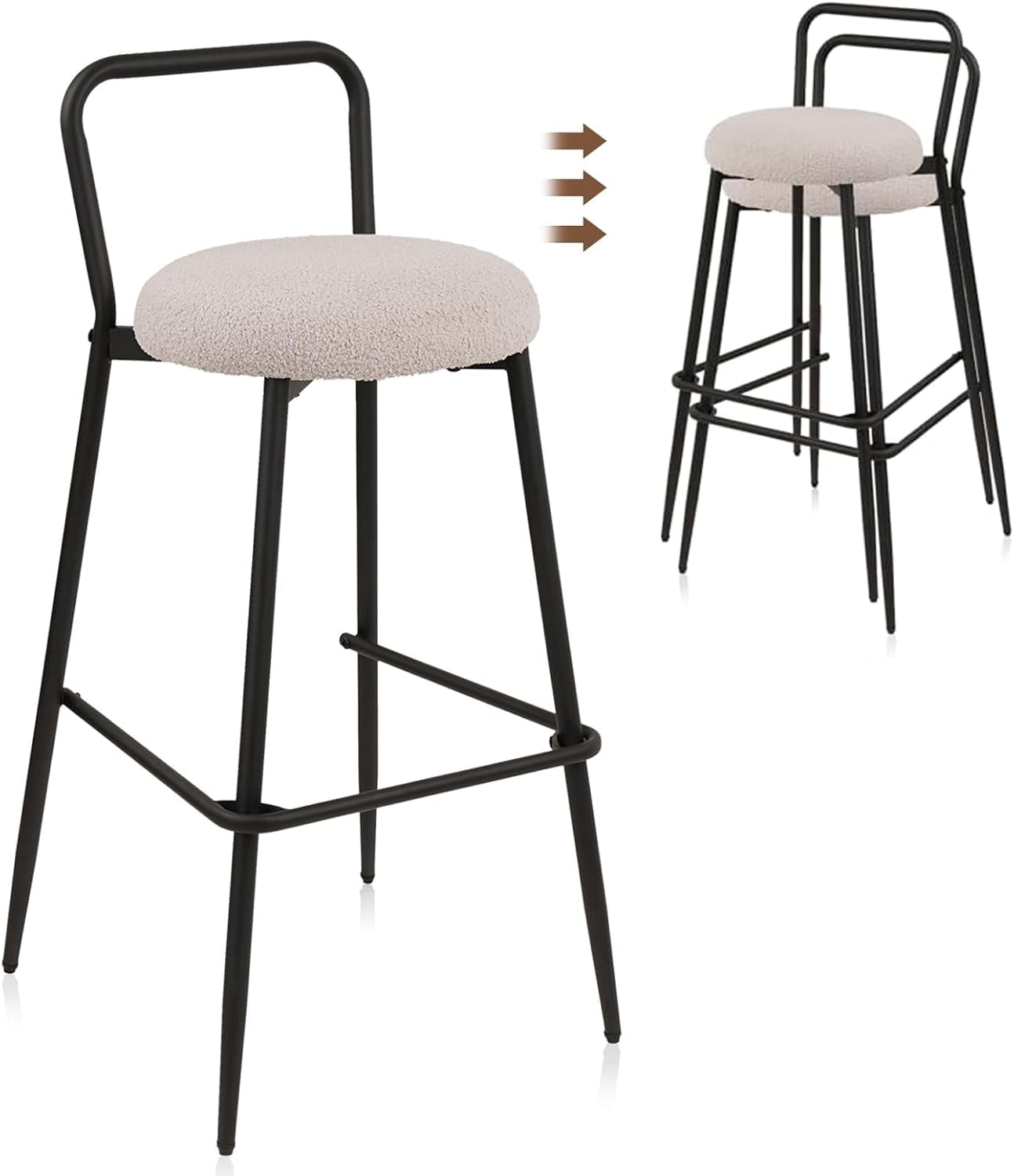 Stackable Bar Stool Set of 3, Counter Height Bar Stools, 28 Inches ...