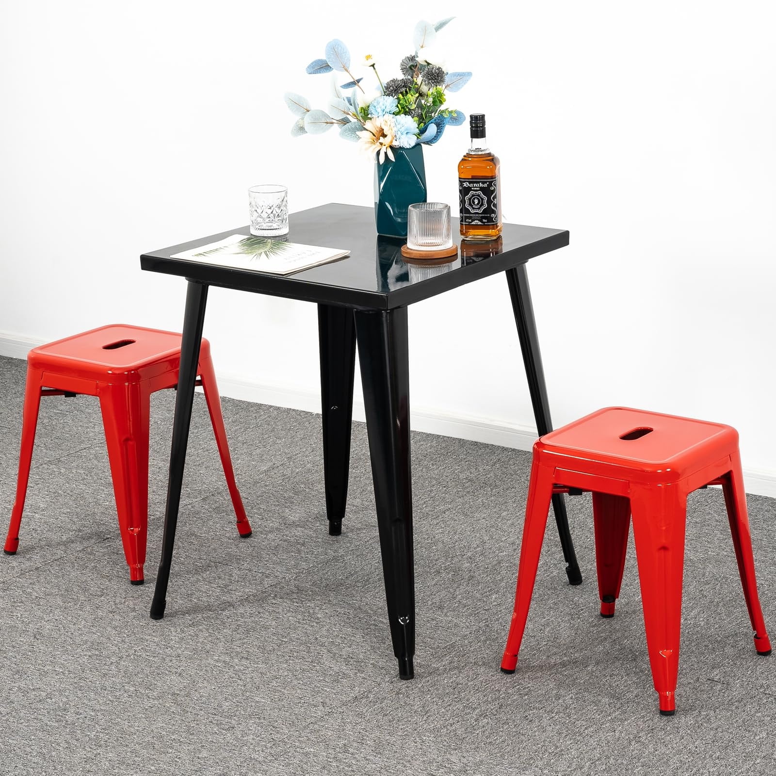 Stackable Bar Stools Set of 2, 18 Inch Industrial Backless Metal ...