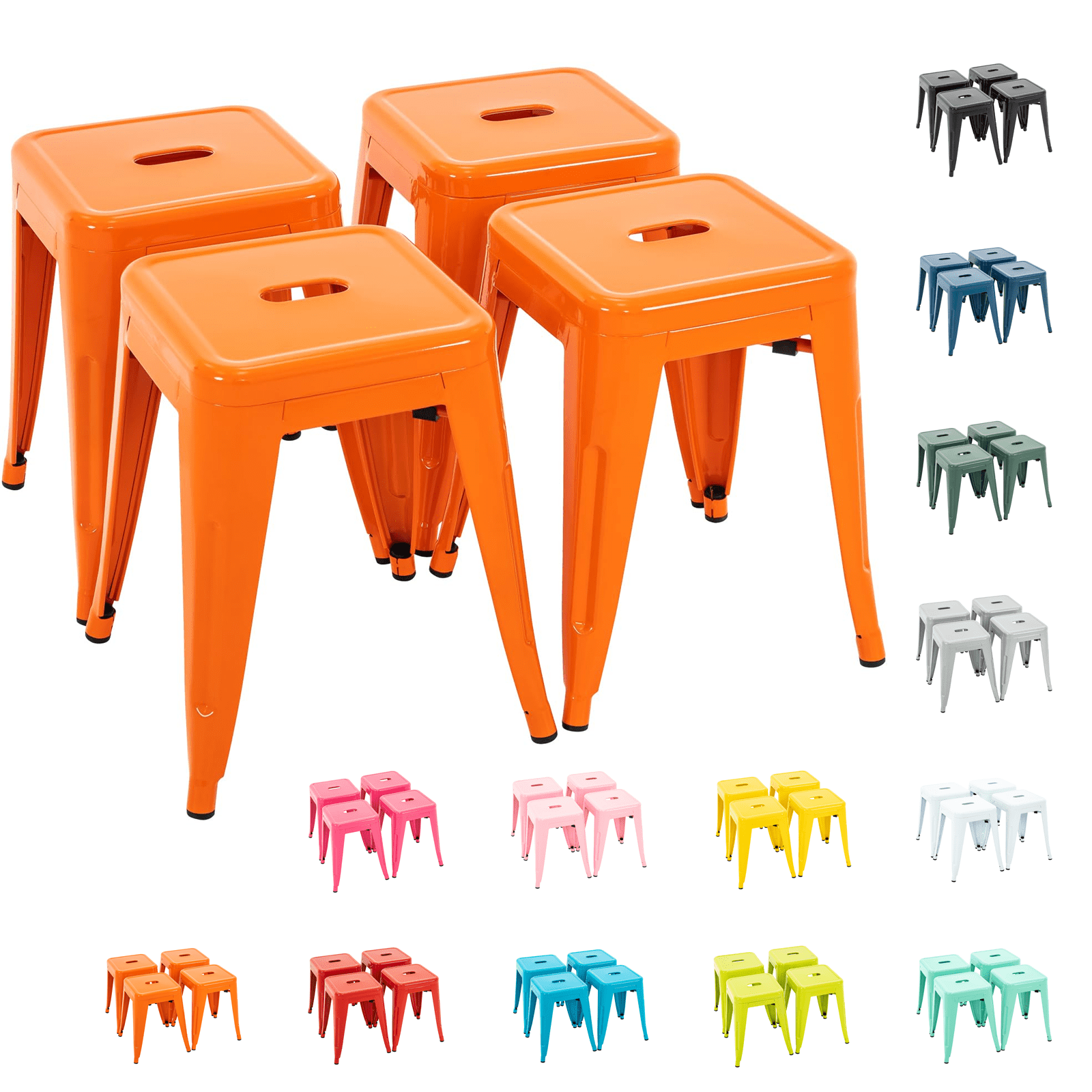 Stackable Bar Stools Set of 4, 18 Inch Industrial Backless Metal ...