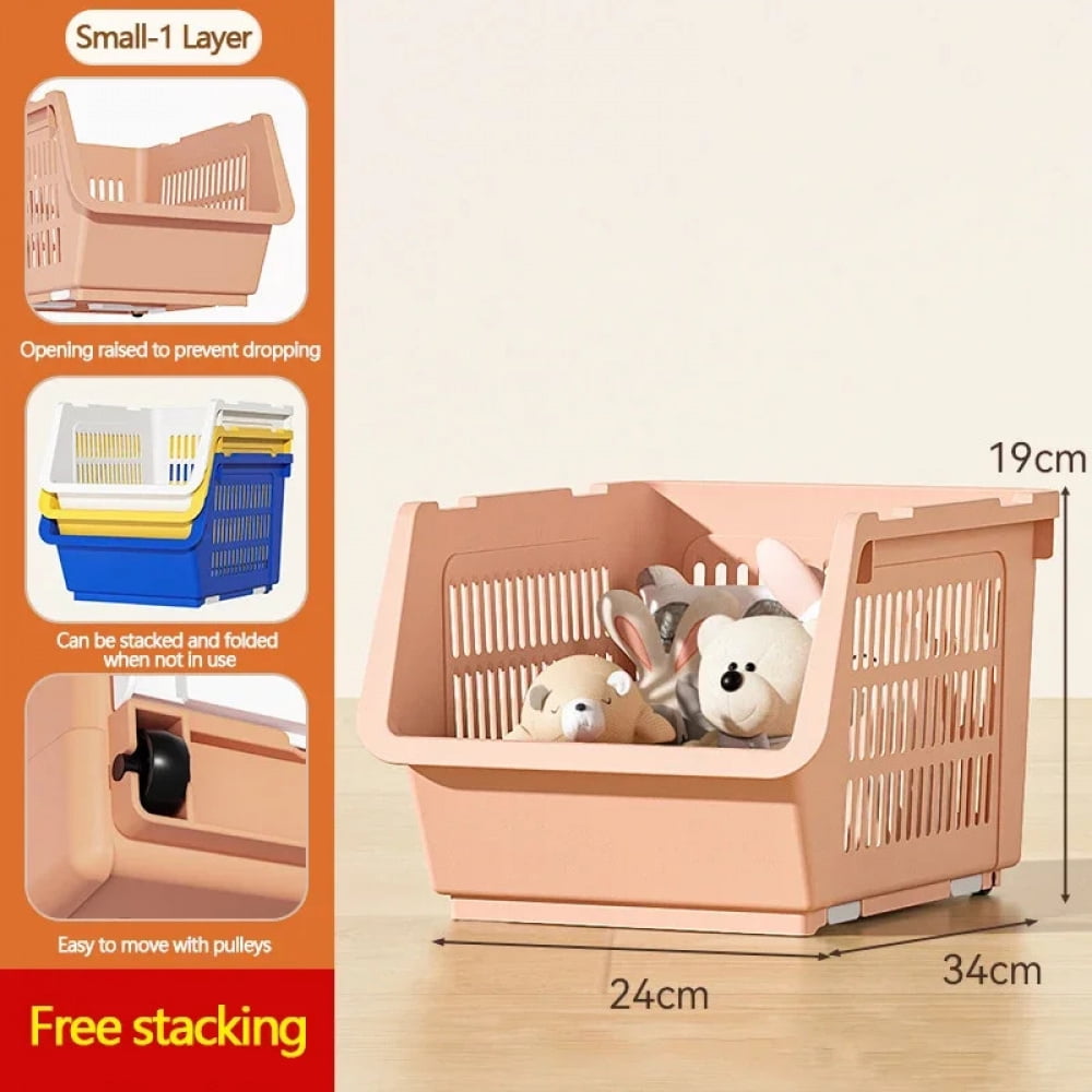Stackable Basket Kitchen With Wheels Toy Storage Rack Plastic Stackable ...