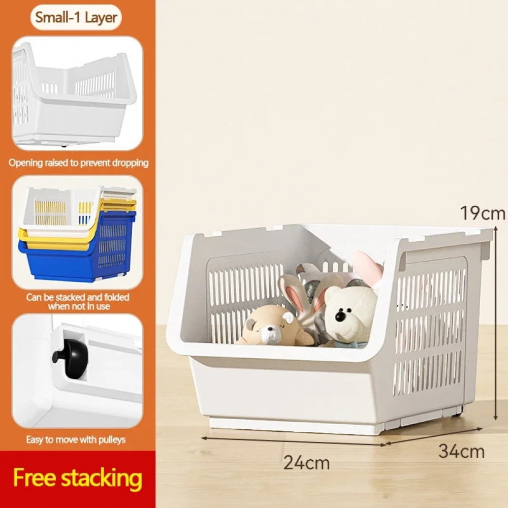Stackable Basket Kitchen With Wheels Toy Storage Rack Plastic Stackable ...