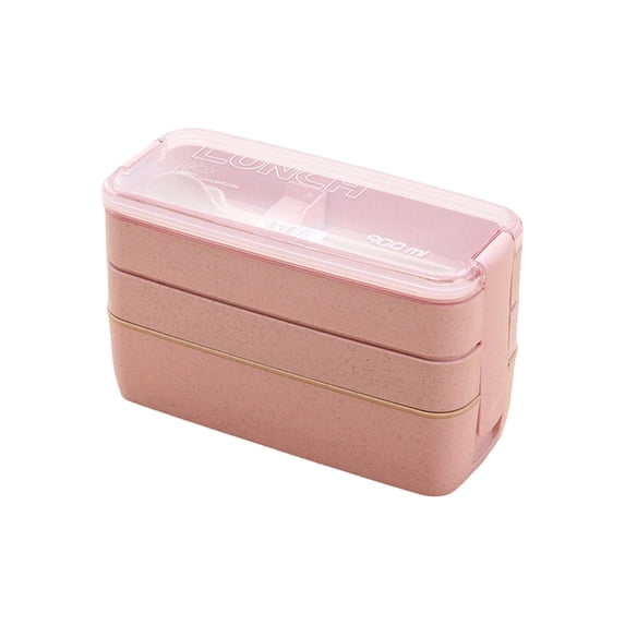 Stackable Bento Lunch Box Kit, 3-In-1 Compartment Wheat Straw Lunch ...