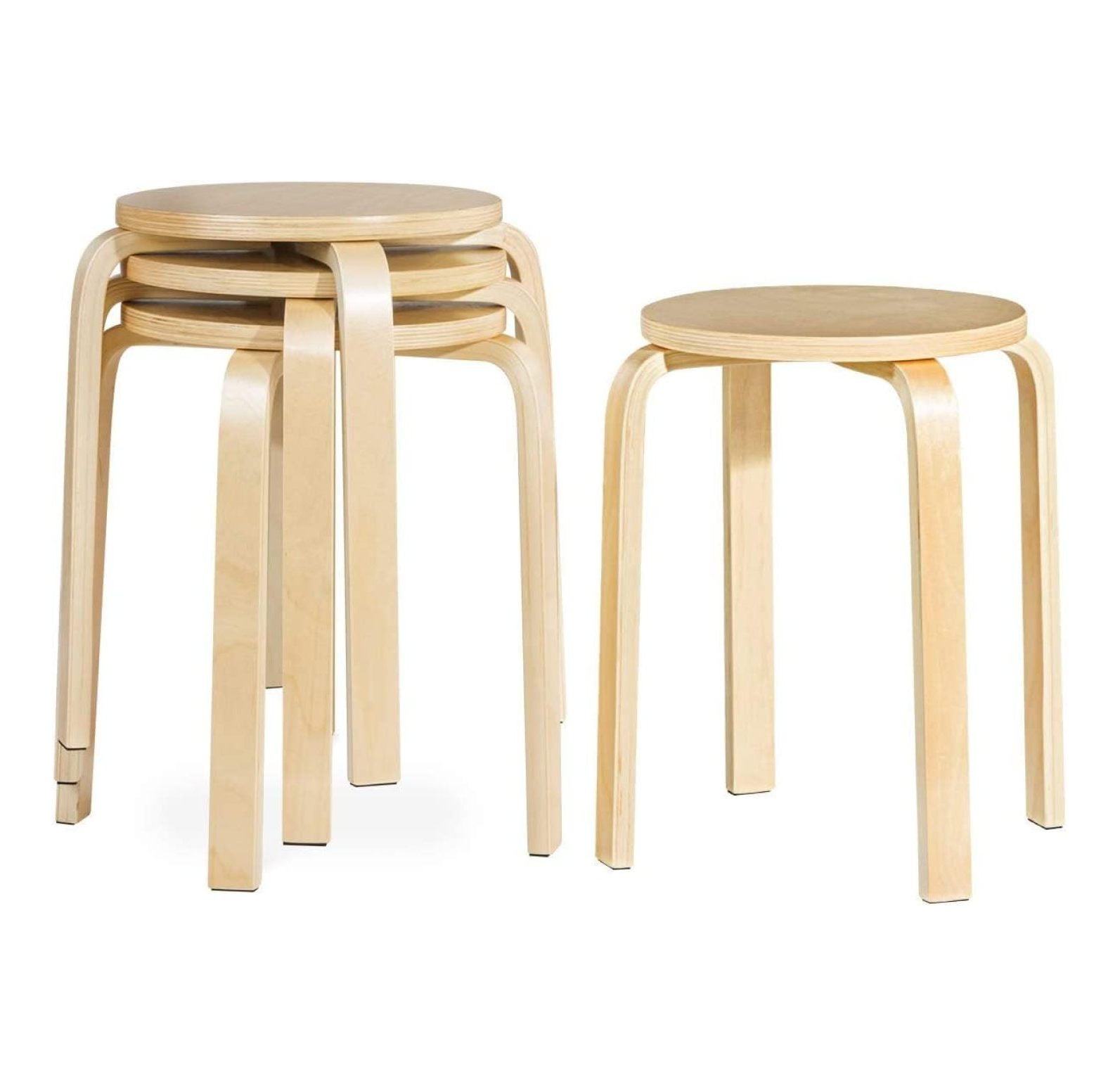 Stackable Bentwood Stools Set of 4, 18-Inch Height Backless Counter ...