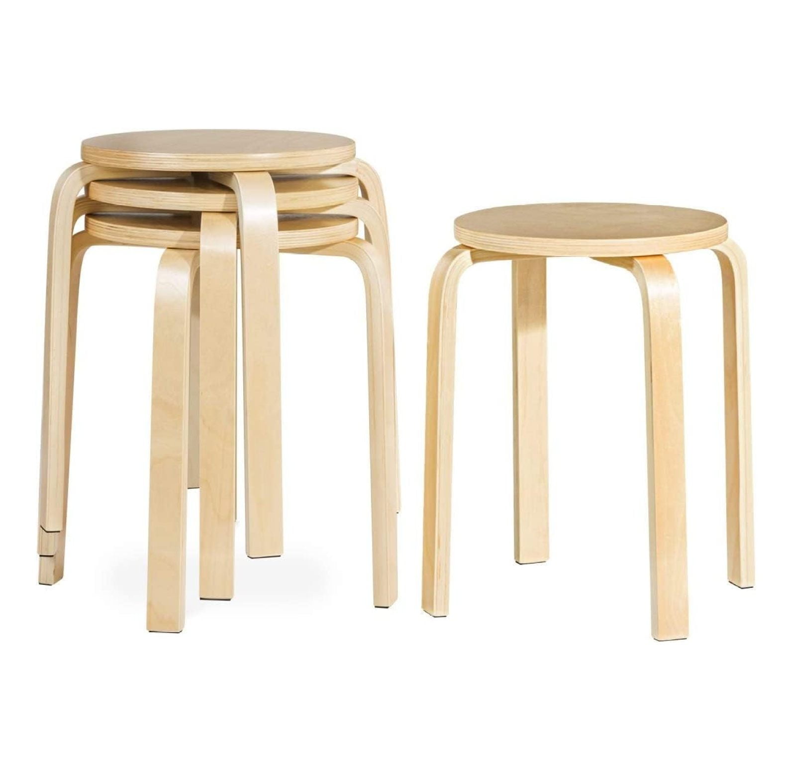Stackable Bentwood Stools Set of 4, 18-Inch Height Backless Counter ...