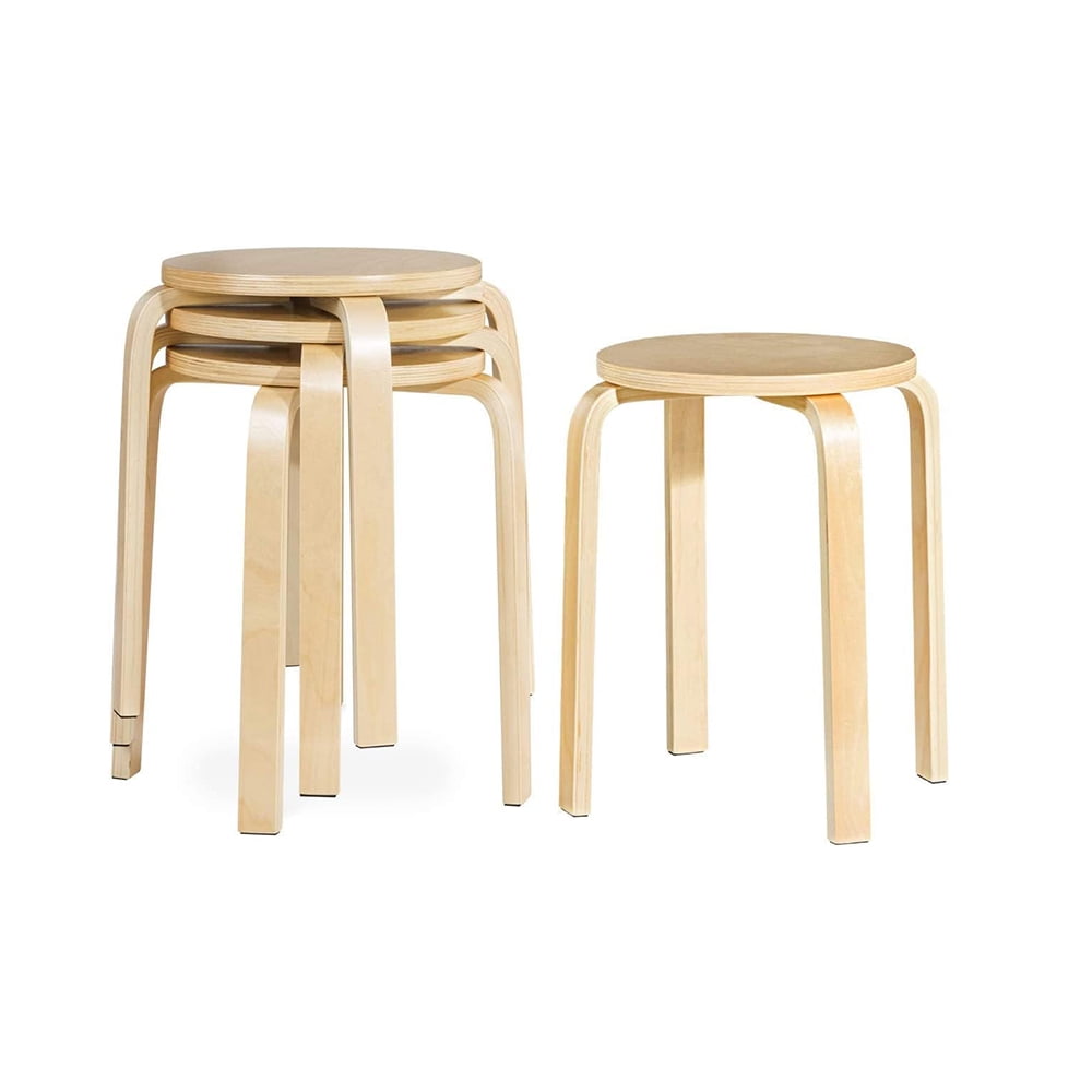 Stackable Bentwood Stools Set of 4, 18-Inch Height Backless Counter ...