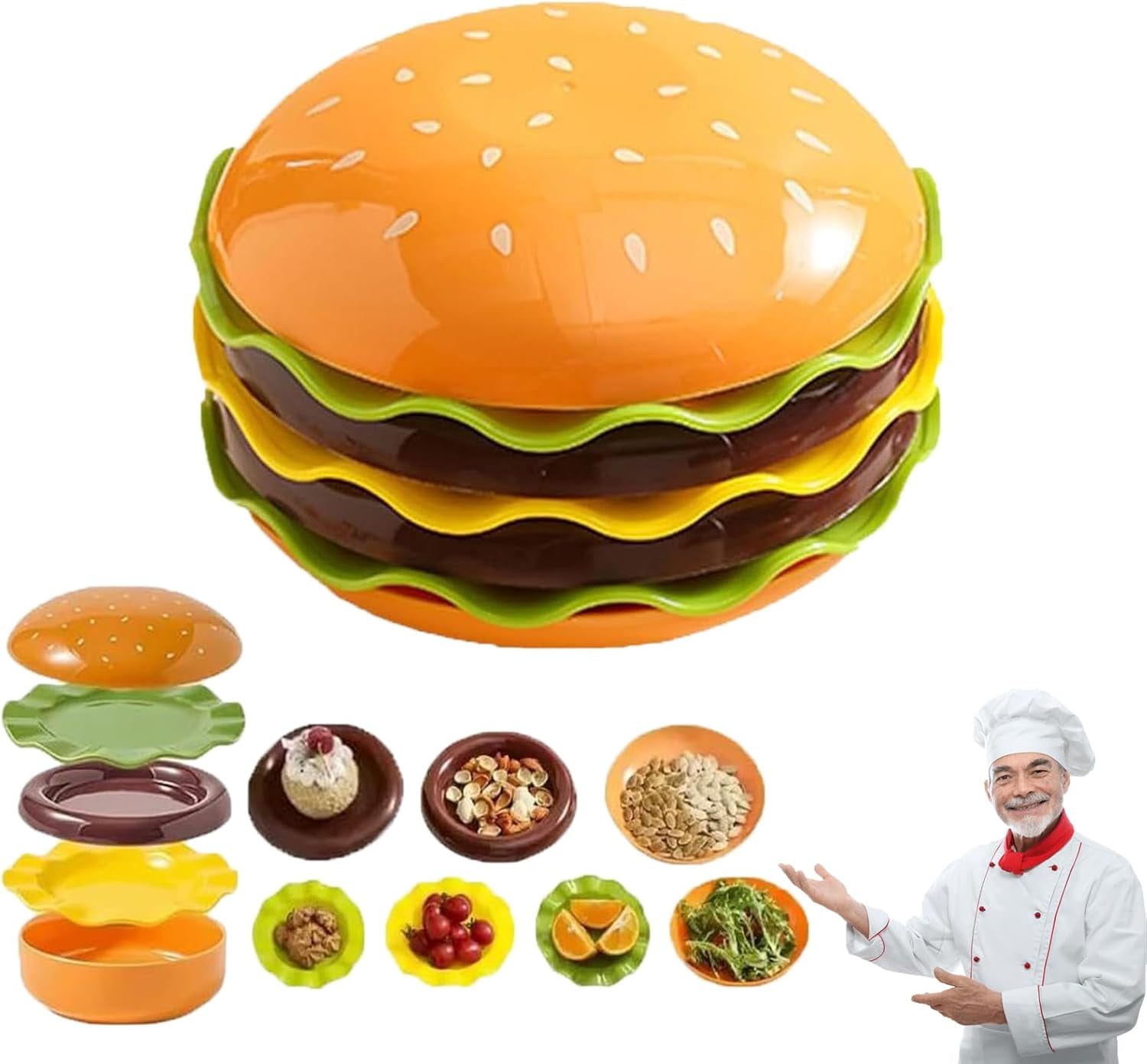 Stackable Burger Plates and Bowls Set, Novelty Hamburger Dinnerware ...