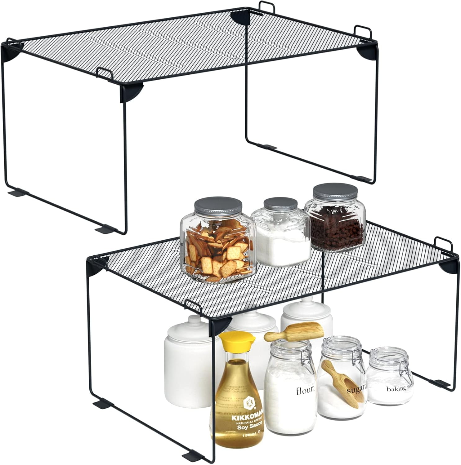 Stackable Cabinet Shelf Organizer - 2 Pack Metal Mesh Stacking Shelves ...