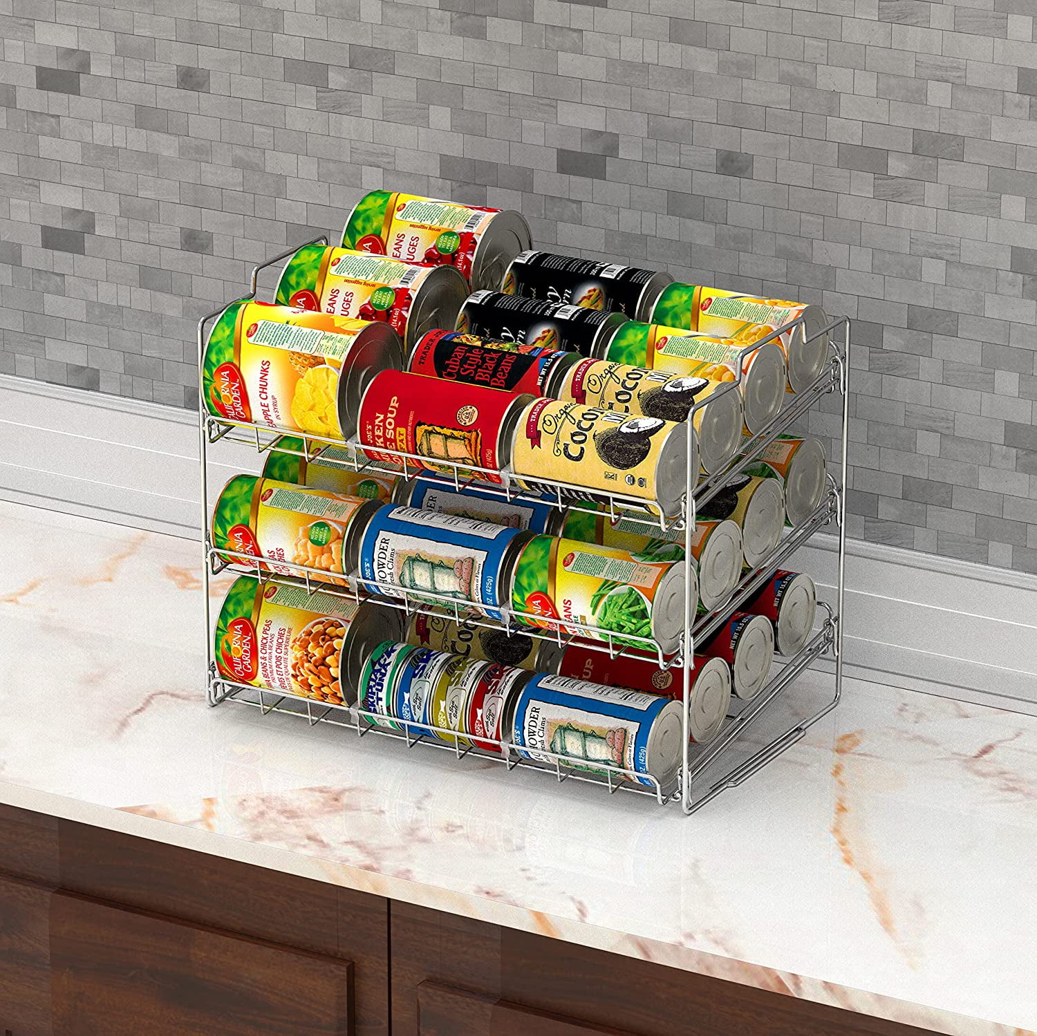 Stackable Can Rack Organizer, Chrome Finish, Holds Up to 36 Cans ...