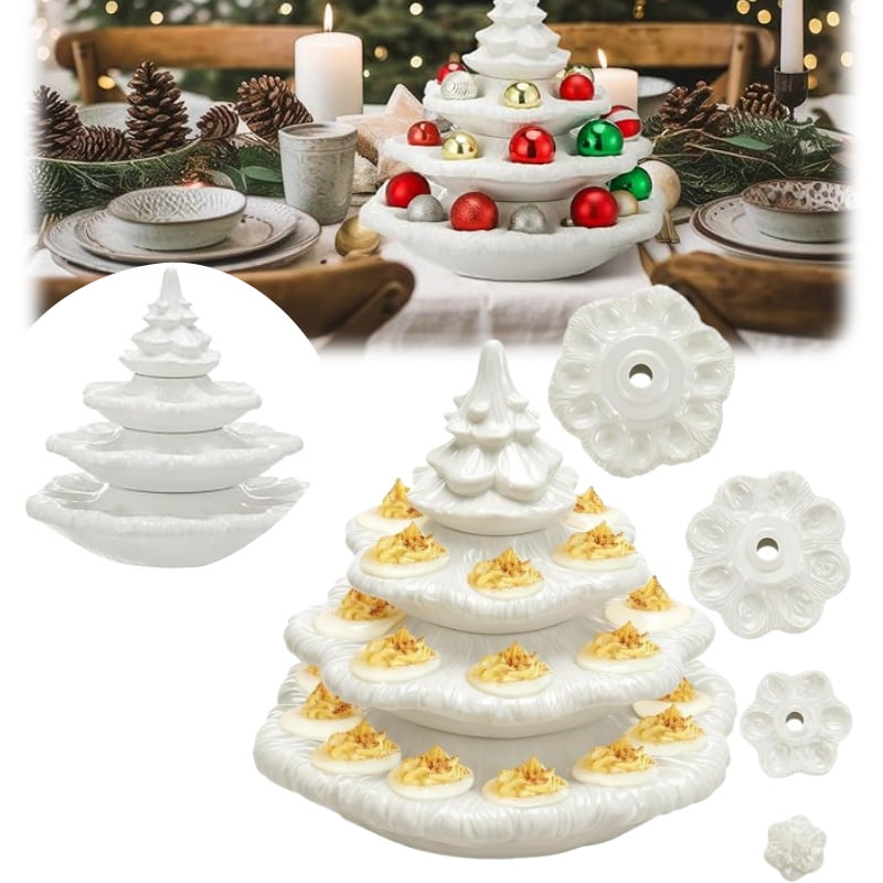 Stackable Christmas Tree Deviled Egg Platter, 3 Tier Reusable 24 Holes ...