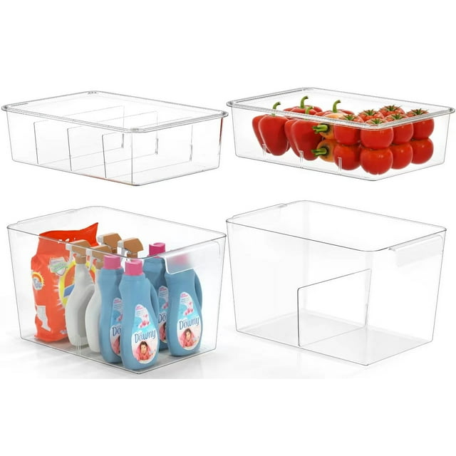 Stackable Clear Refrigerator Organizer Bins with Lids - Large Plastic ...