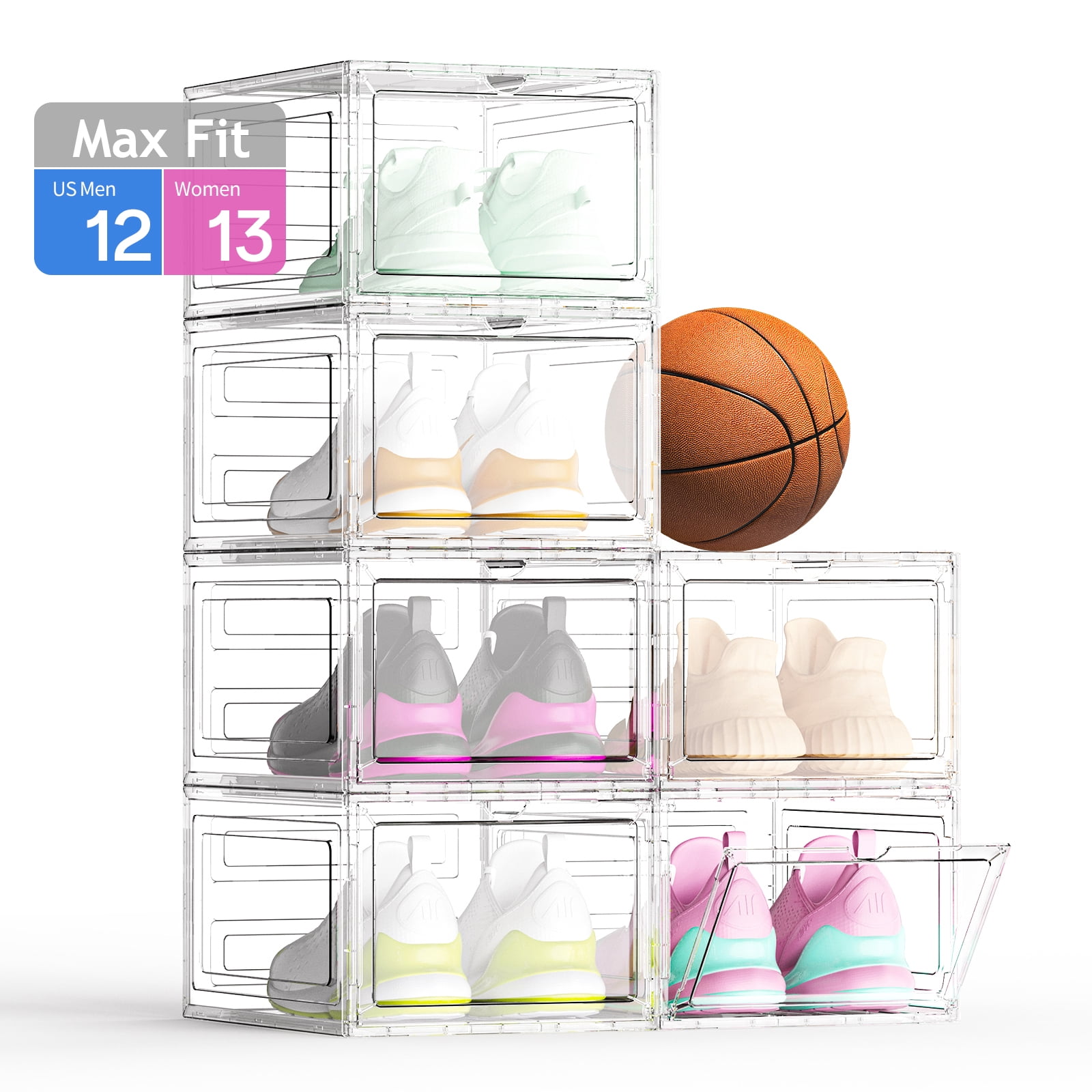 FDDAI Clear Shoe Storage Boxes Stackable 6 Pack – Large Plastic Shoe ...