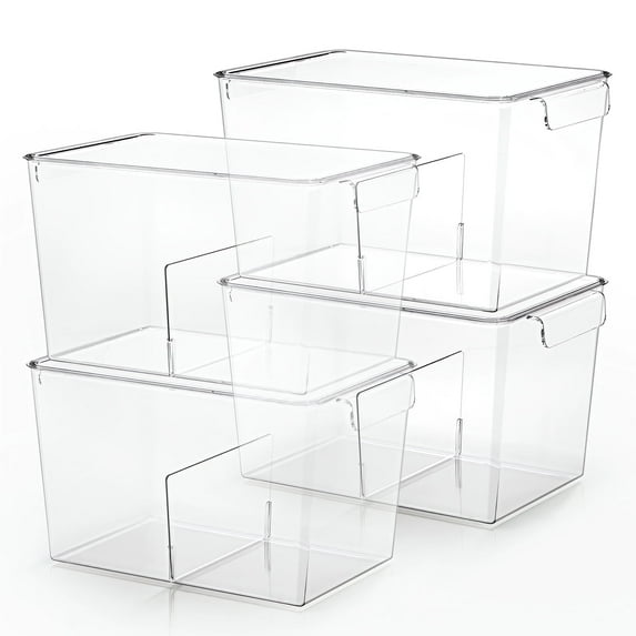 oannao Stackable Clear Storage Bins with Lids, Large Plastic Bins w ...