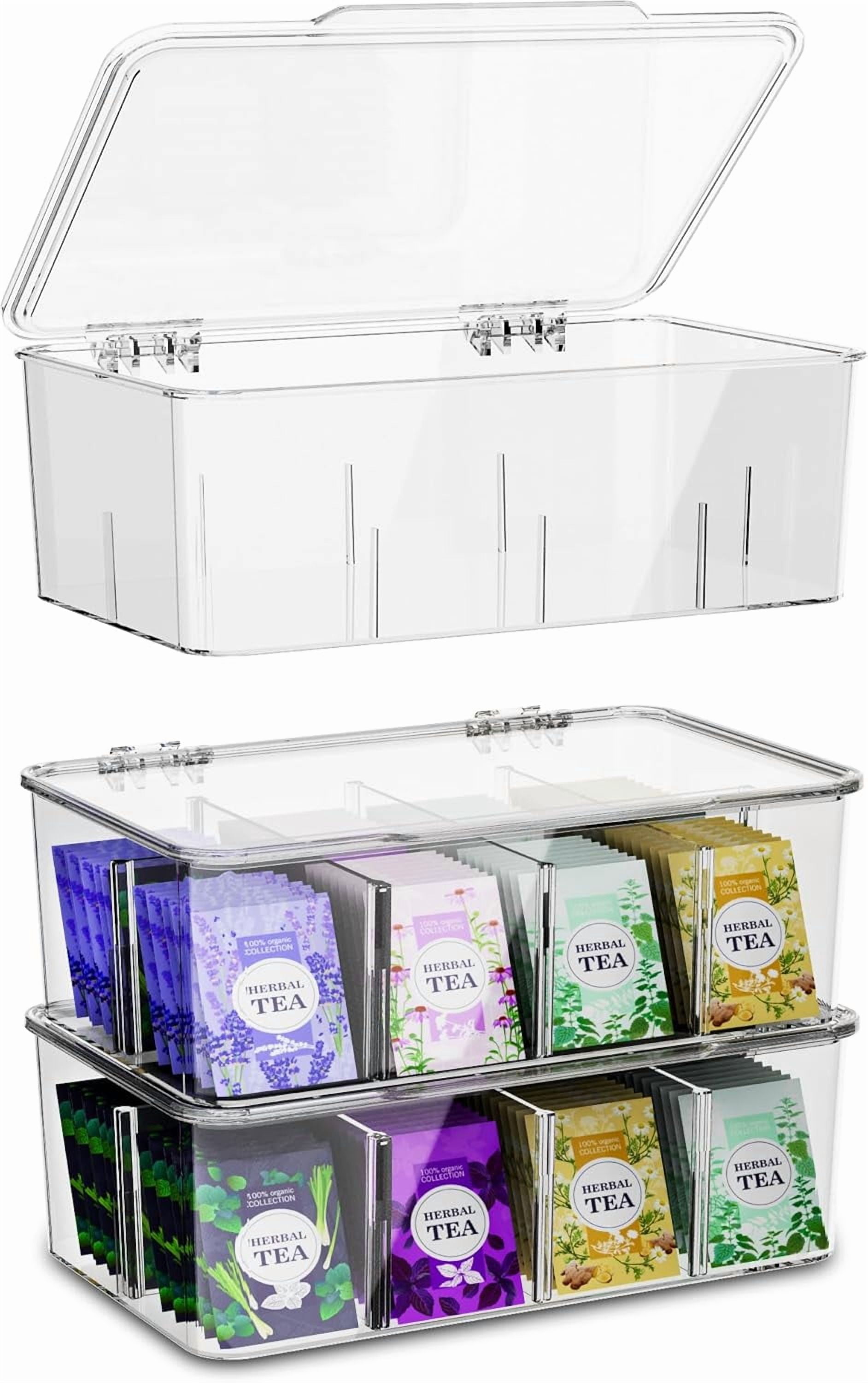 Stackable Clear Tea Bag Organizer With Lid - Storage Box For ...