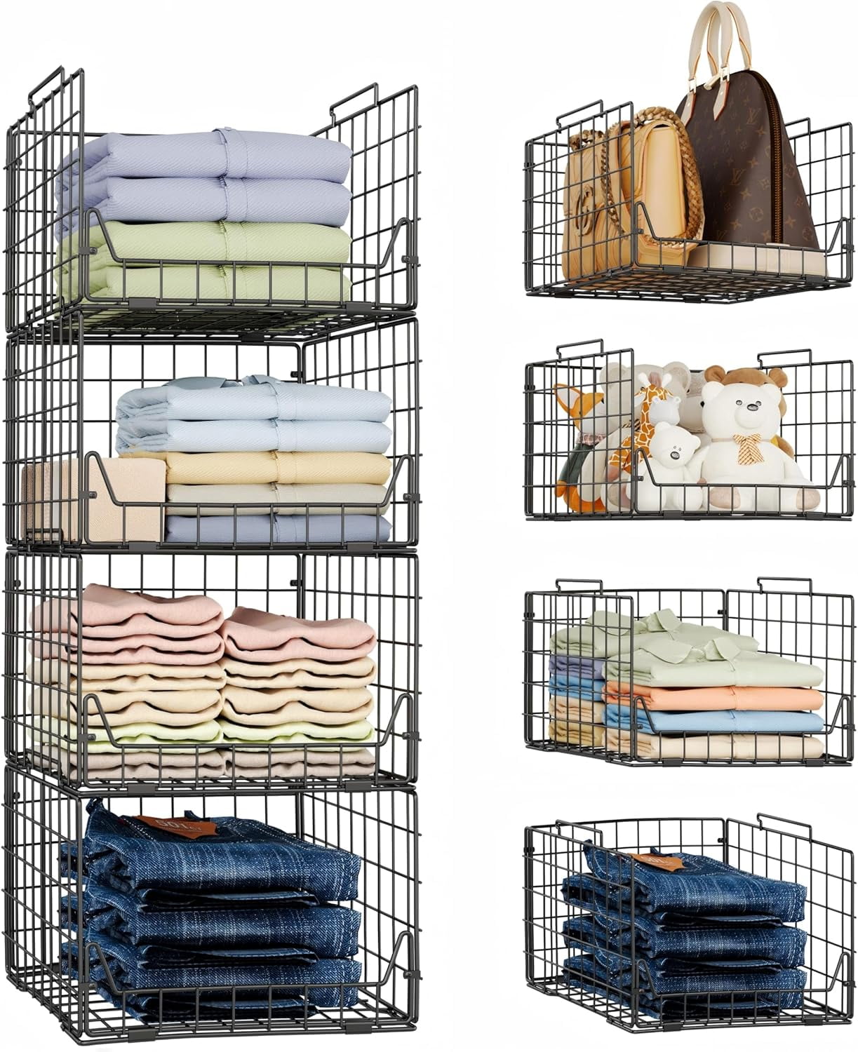 Stackable Closet Organizers and Storage Bins 4 Pack, Sturdy Metal ...