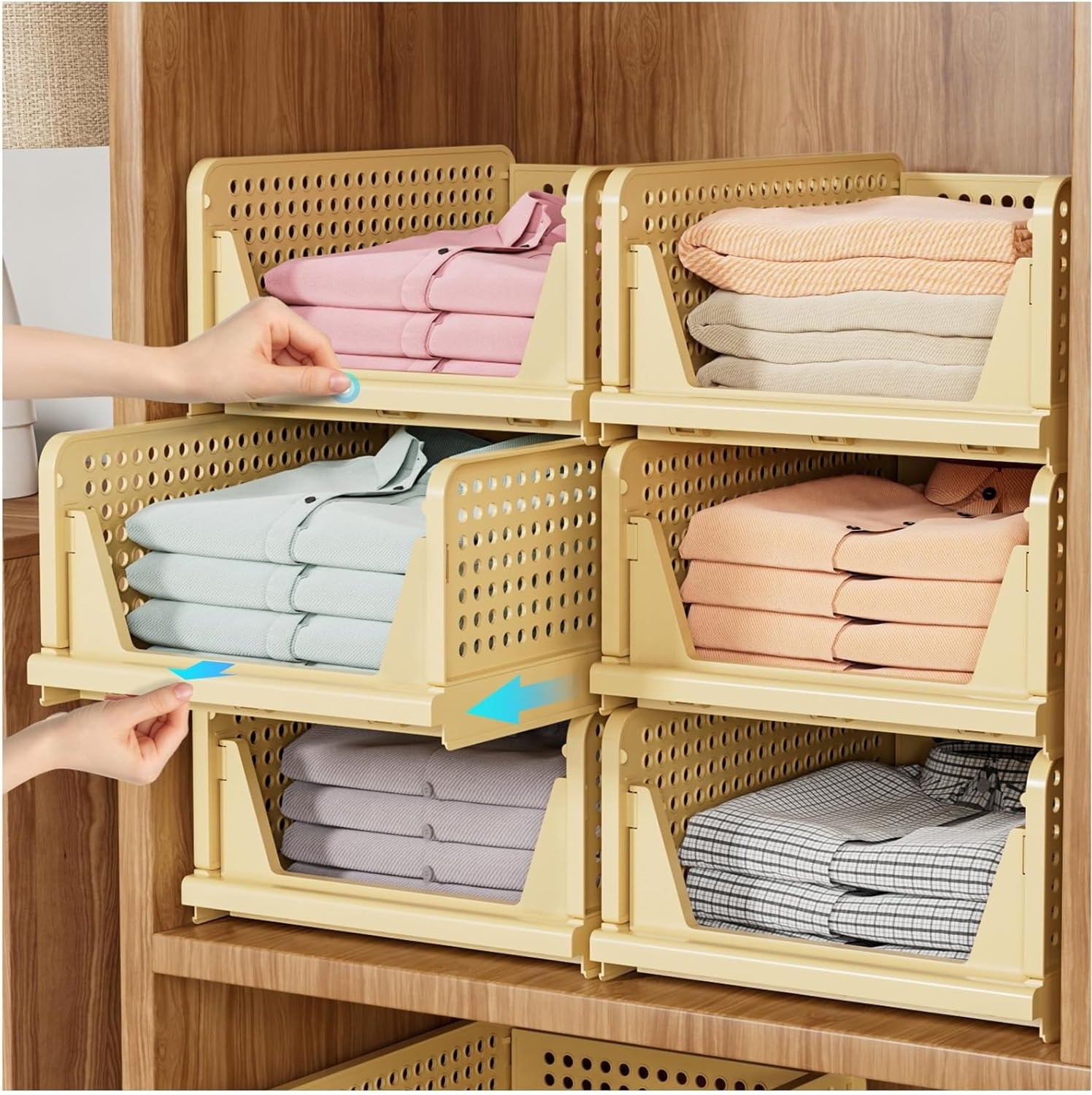 Stackable Closet Storage Basket, Multifunctional & Foldable Closet ...