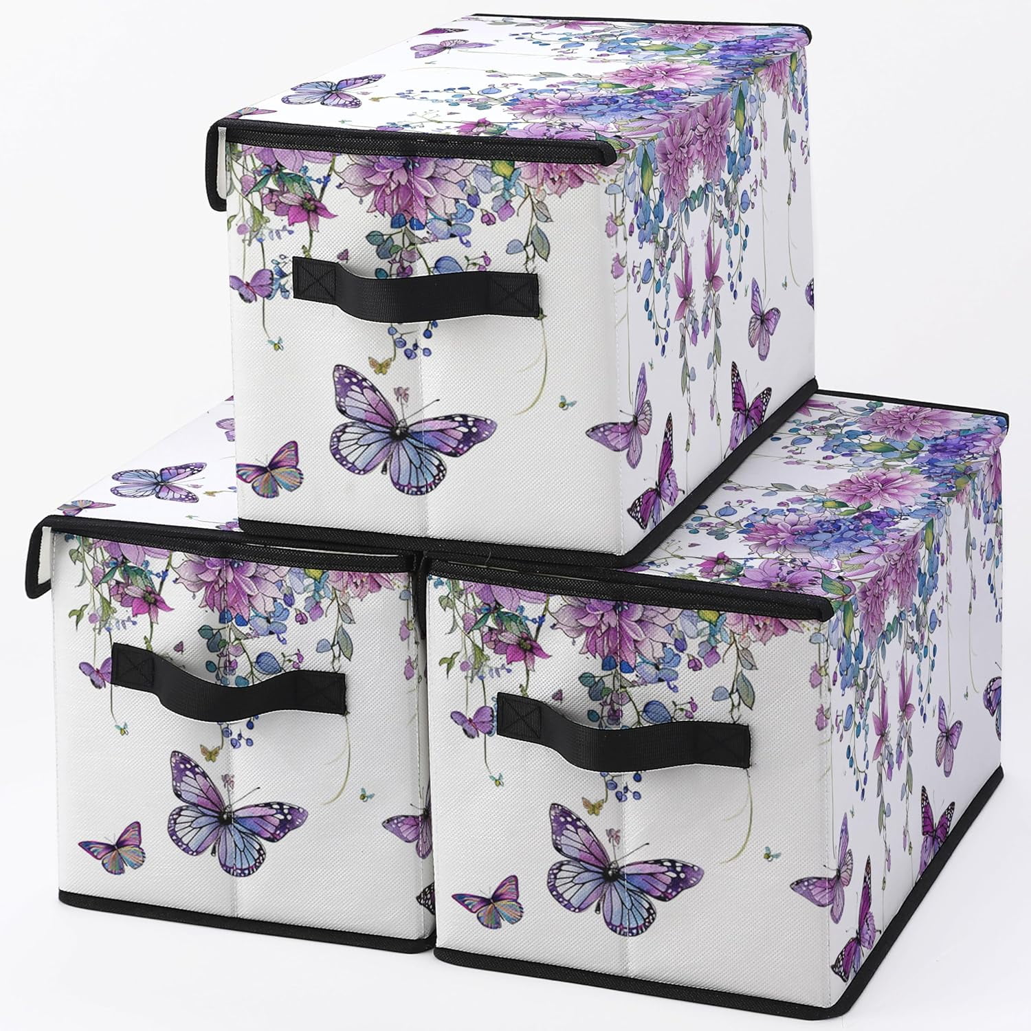 Stackable Clothes Storage Bins with Lids,Closet Organizers Fabric Box ...