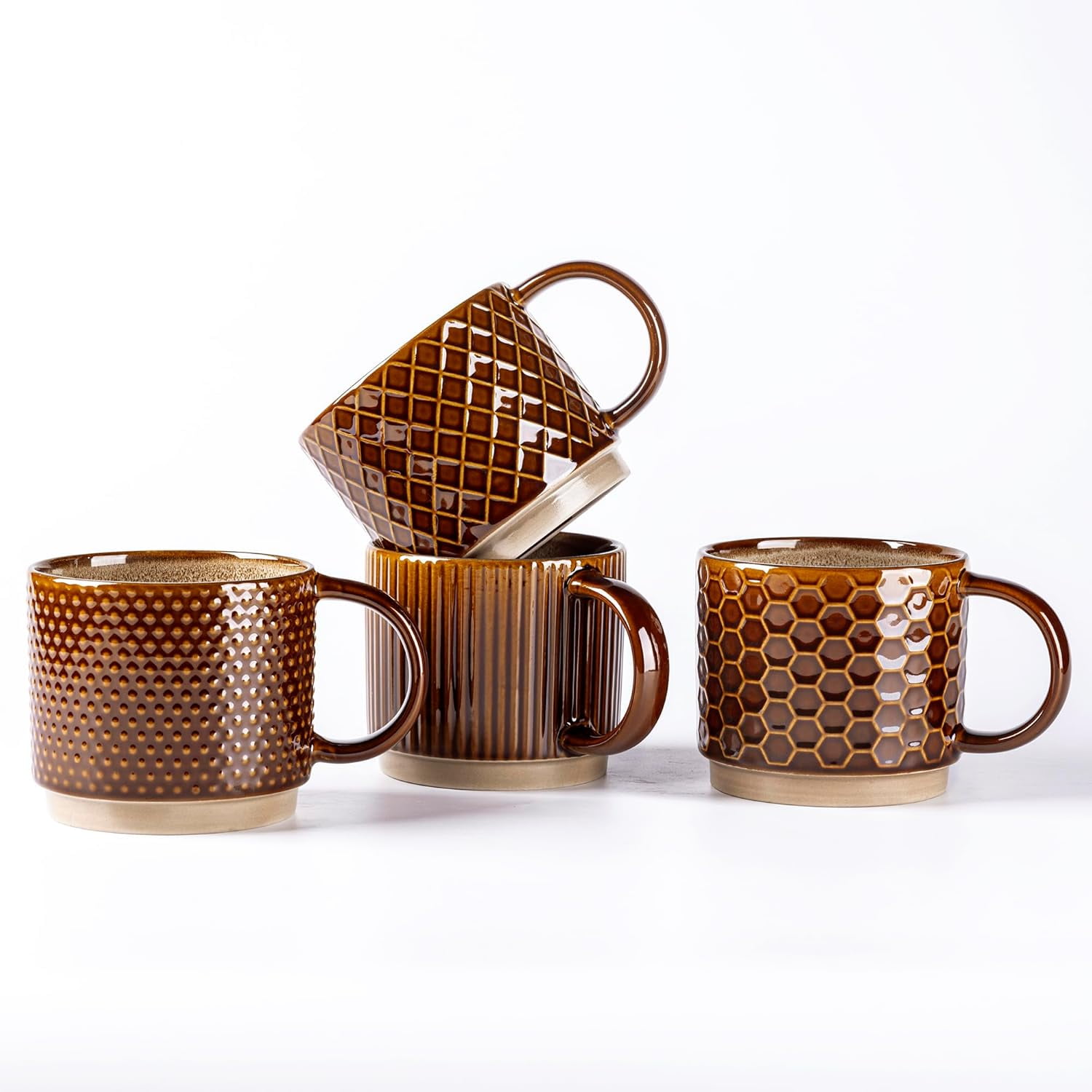 Stackable Coffee Mugs, Ceramic Coffee Mugs with Texture Patterns for ...