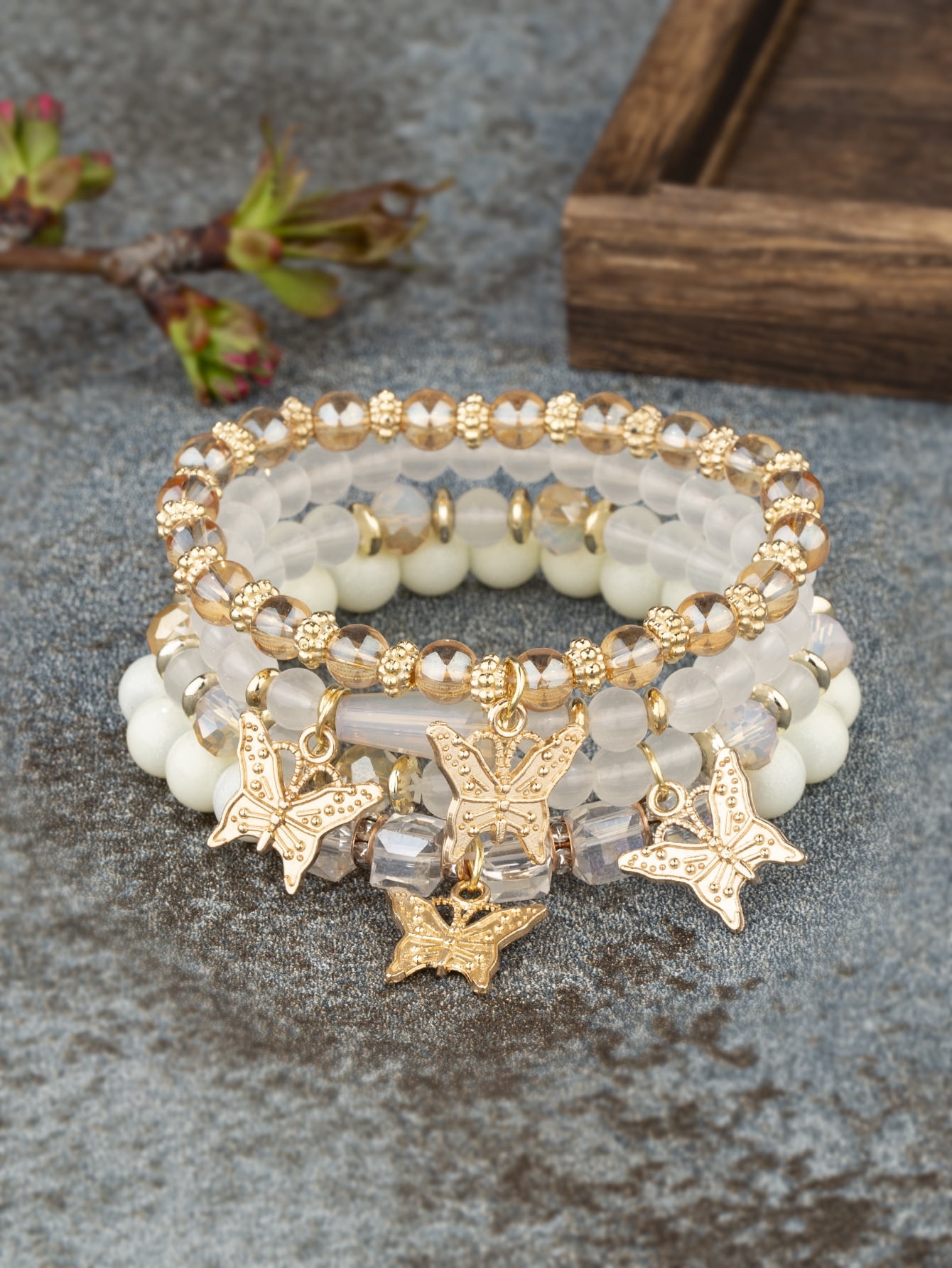 Stackable Crystal Beaded Bracelets for Women Boho Multi Layer Stretch ...