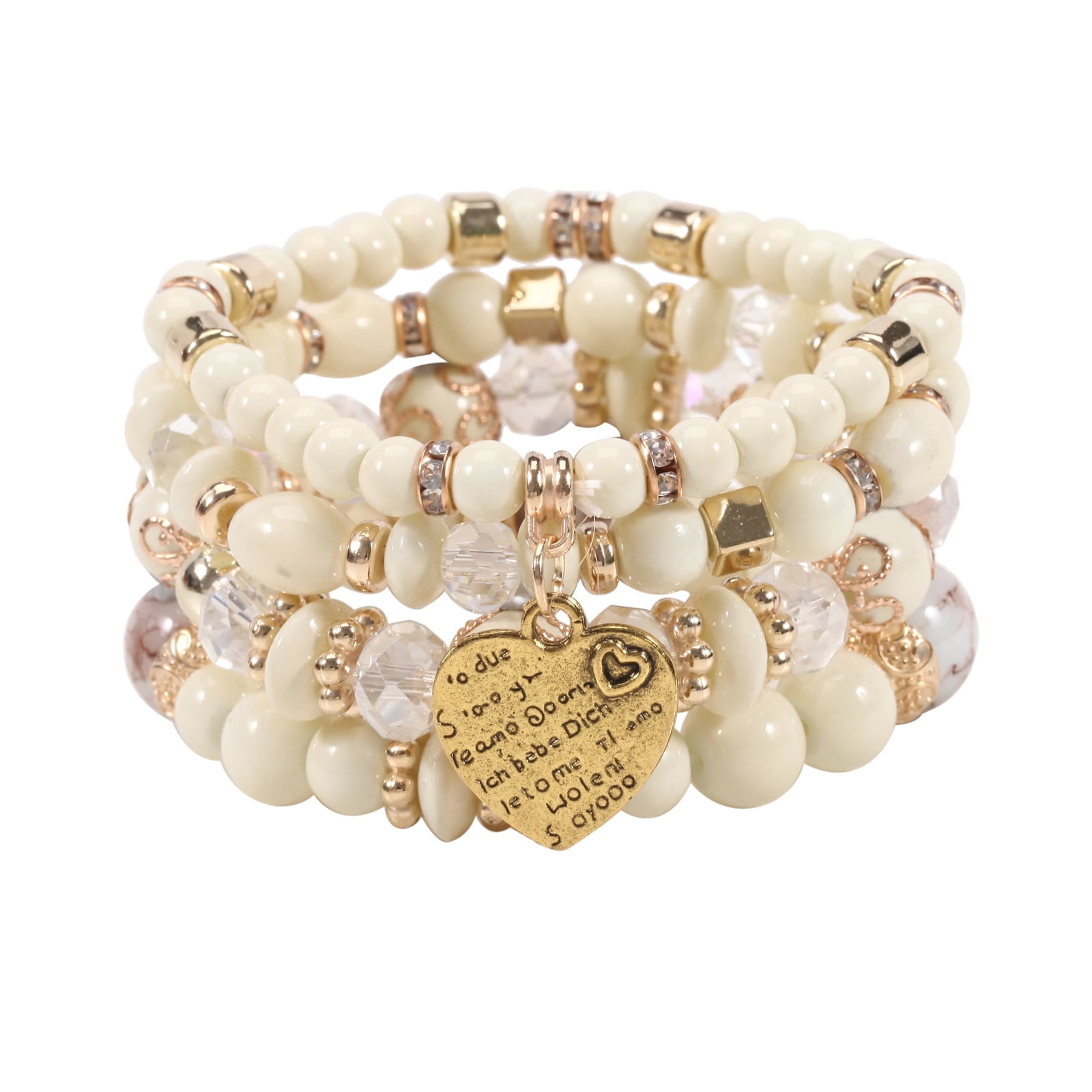 Stackable Crystal Beaded Bracelets for Women Boho Multi Layer Stretch ...
