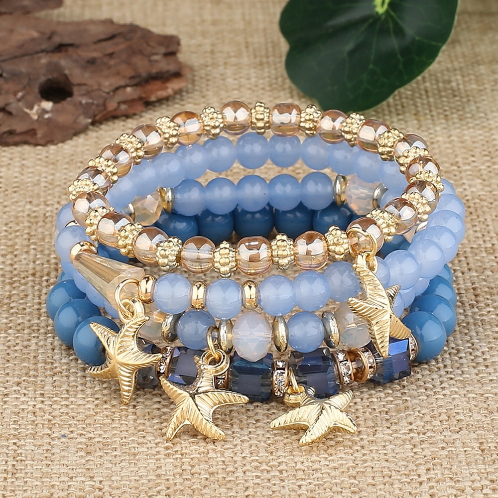Stackable Crystal Beaded Bracelets for Women Boho Multi Layer Stretch ...