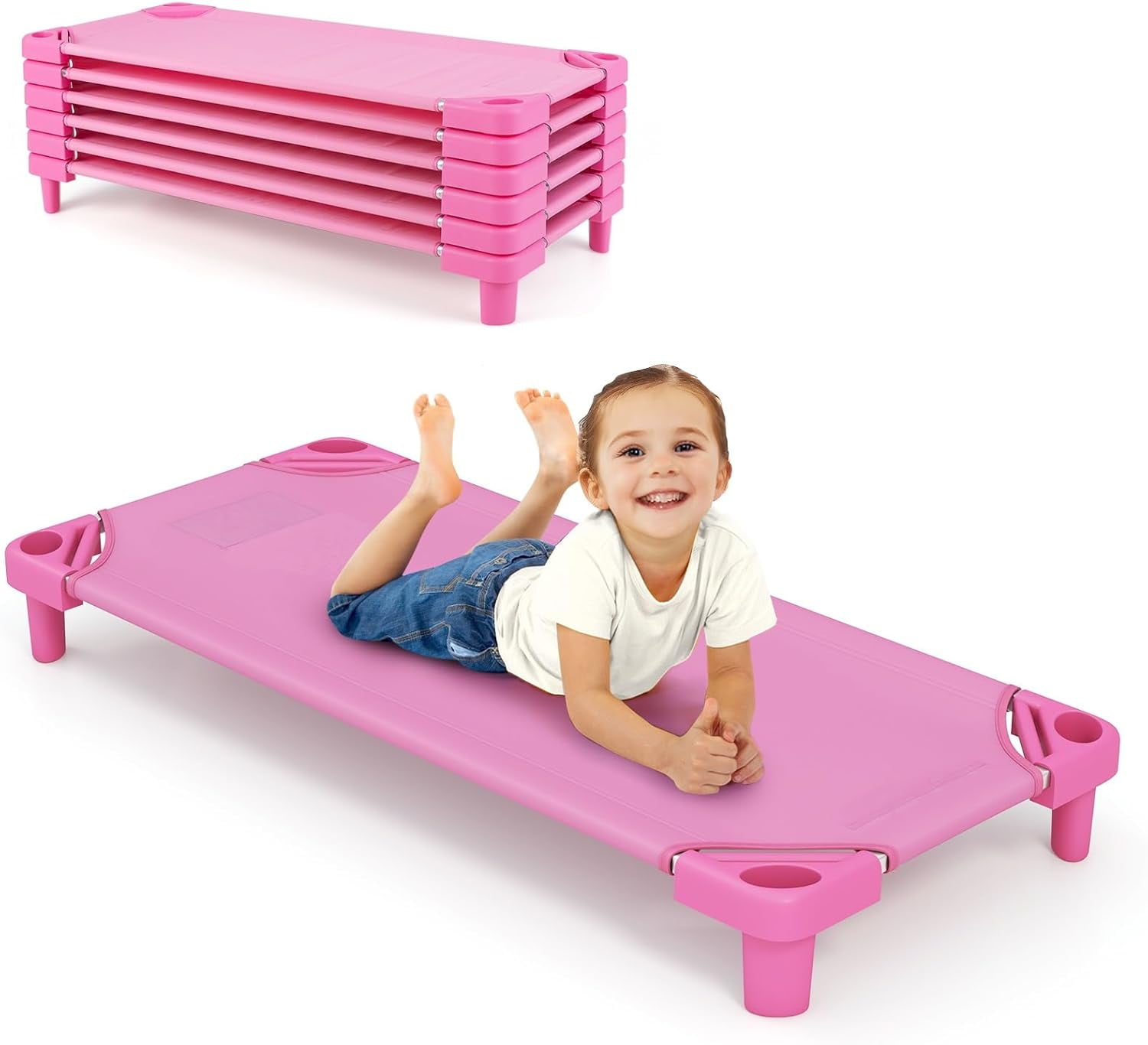 Stackable Daycare Cots for Kid -Pack of 6, Portable Preschool Cots, 52 ...