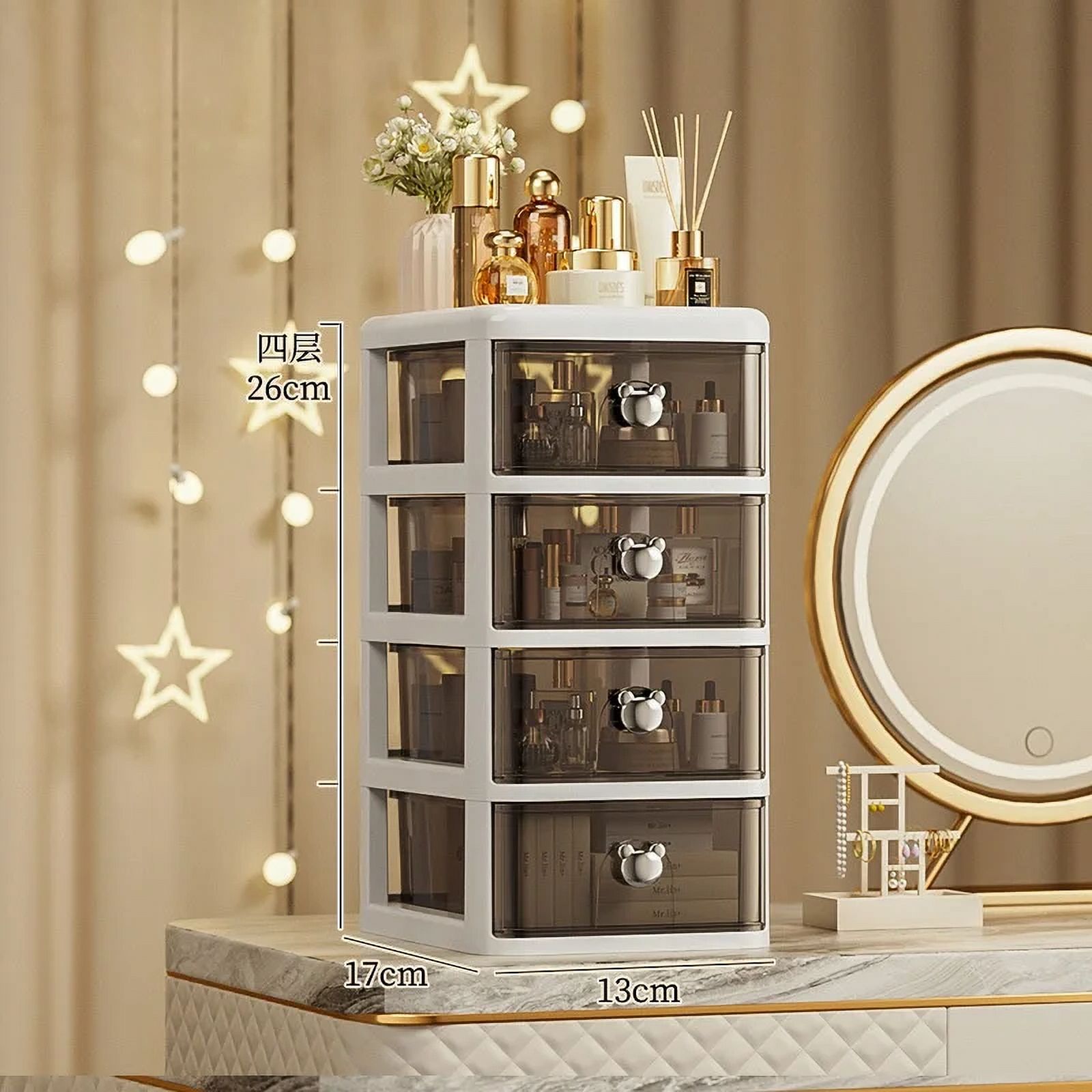 Stackable Desktop Storage Box with Dustproof Drawer Office Desk Storage ...