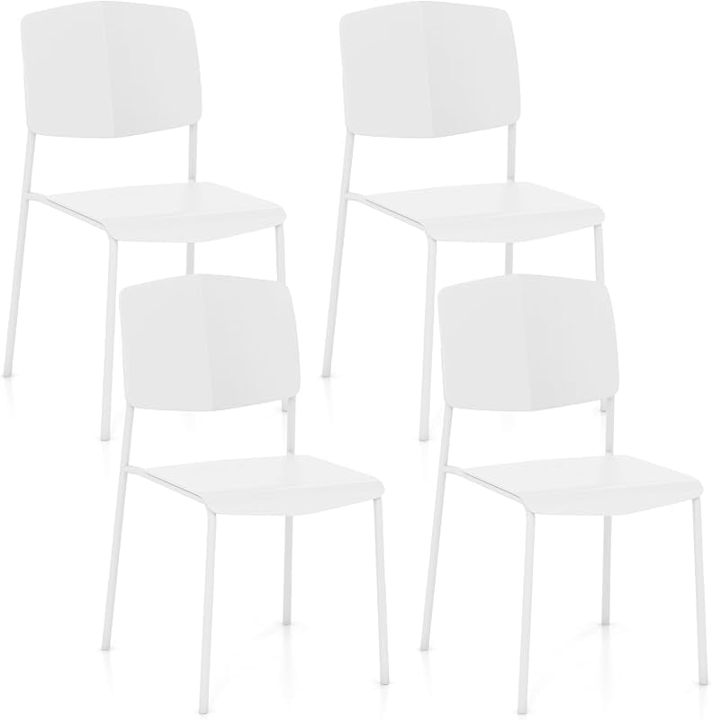 Stackable Dining Chairs Set of 4, Modern Kitchen Chairs w/Metal Legs ...