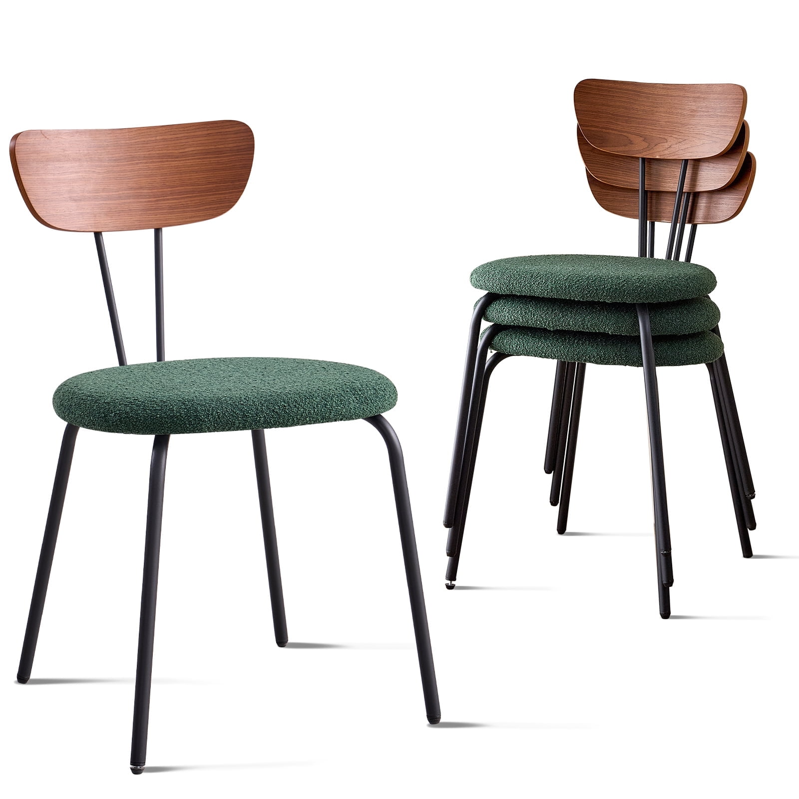 Stackable Dining Chairs Set of 4, Small Modern Kitchen Chair With Solid ...