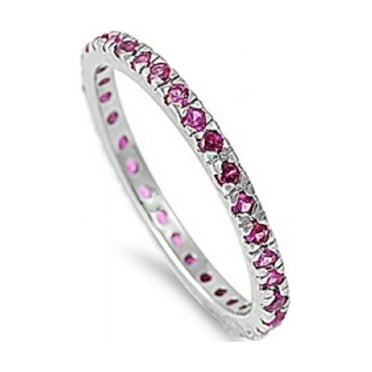 Simulated Ruby Cubic Zirconia Stackable Eternity Ring Sterling Silver ...
