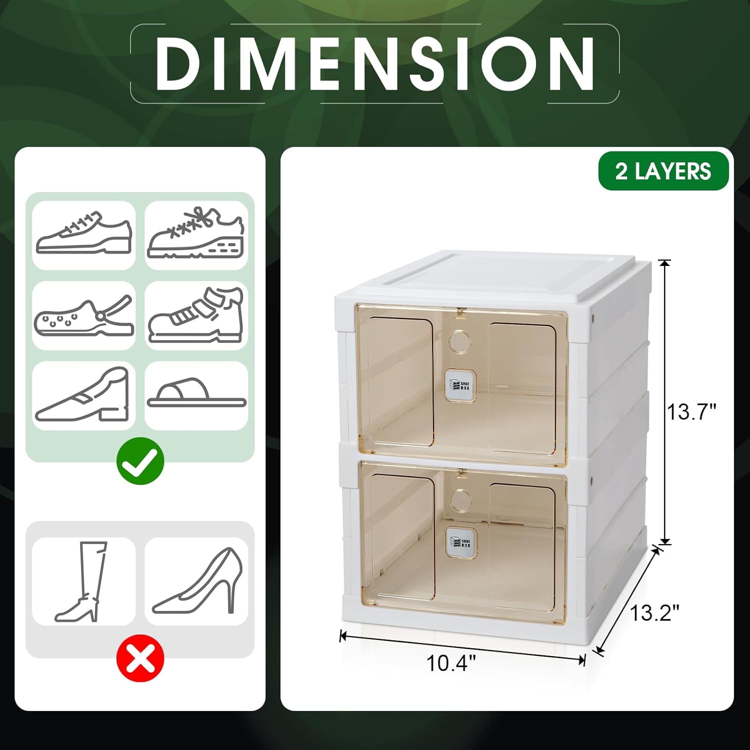 Stackable Folding Shoe Box, 2 Tier Foldable Shoe Organizer With ...