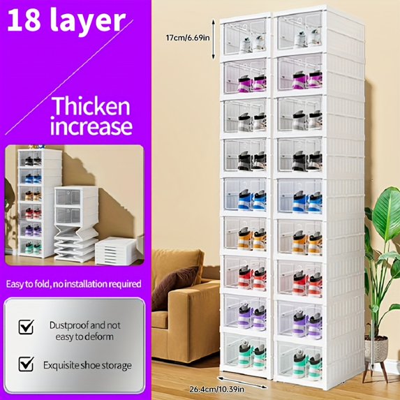 Stackable Folding Shoe Boxes with Doors, Dust-Proof Storage for ...