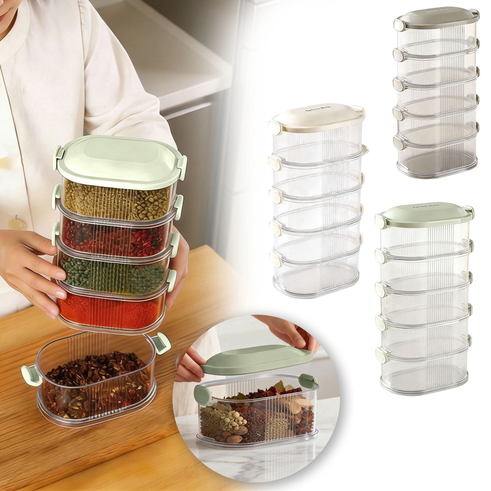 Stackable Food Storage Container Set - Space-Saving Airtight Canisters ...