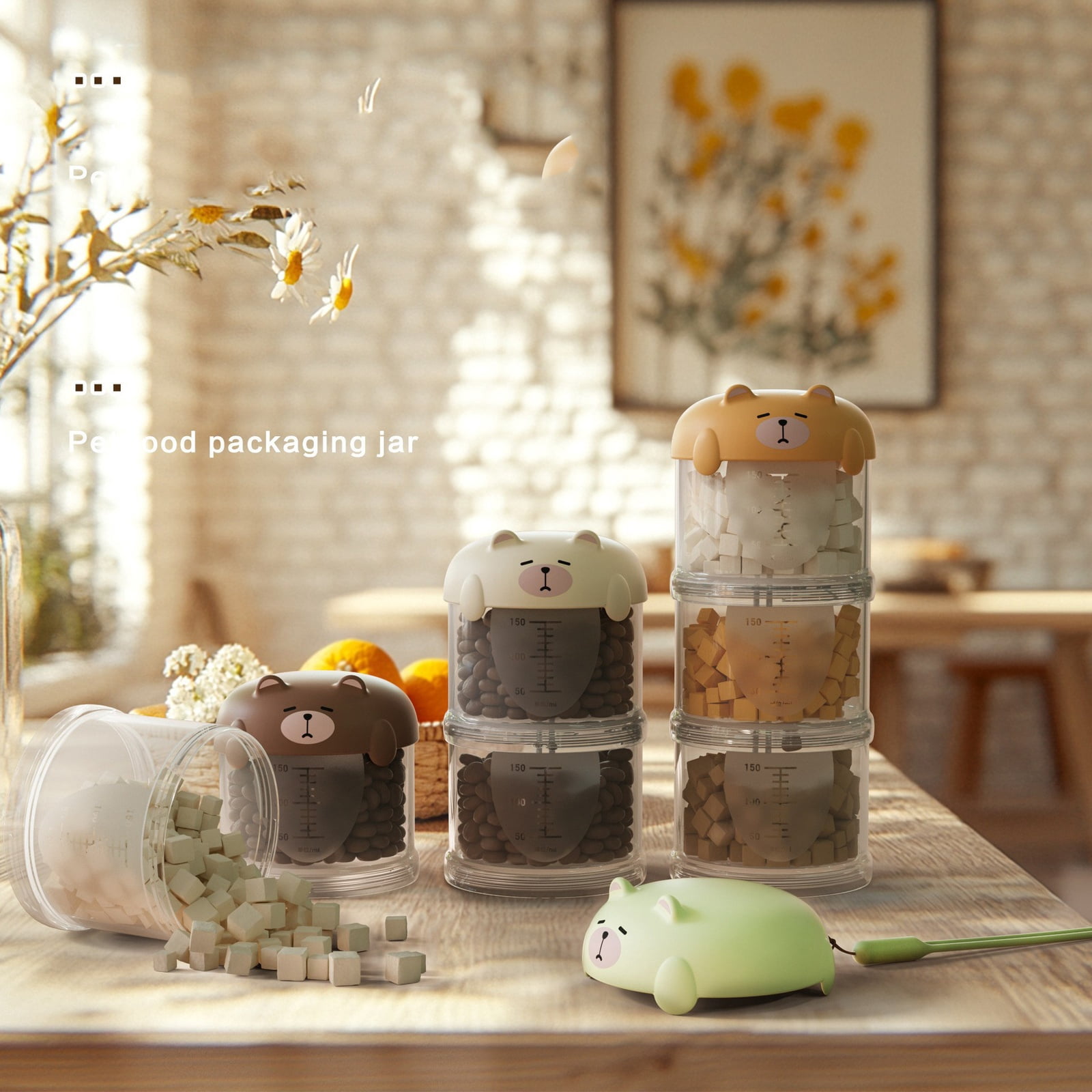 Stackable Food Storage Containers with Animal Shaped Lid Three Layered ...